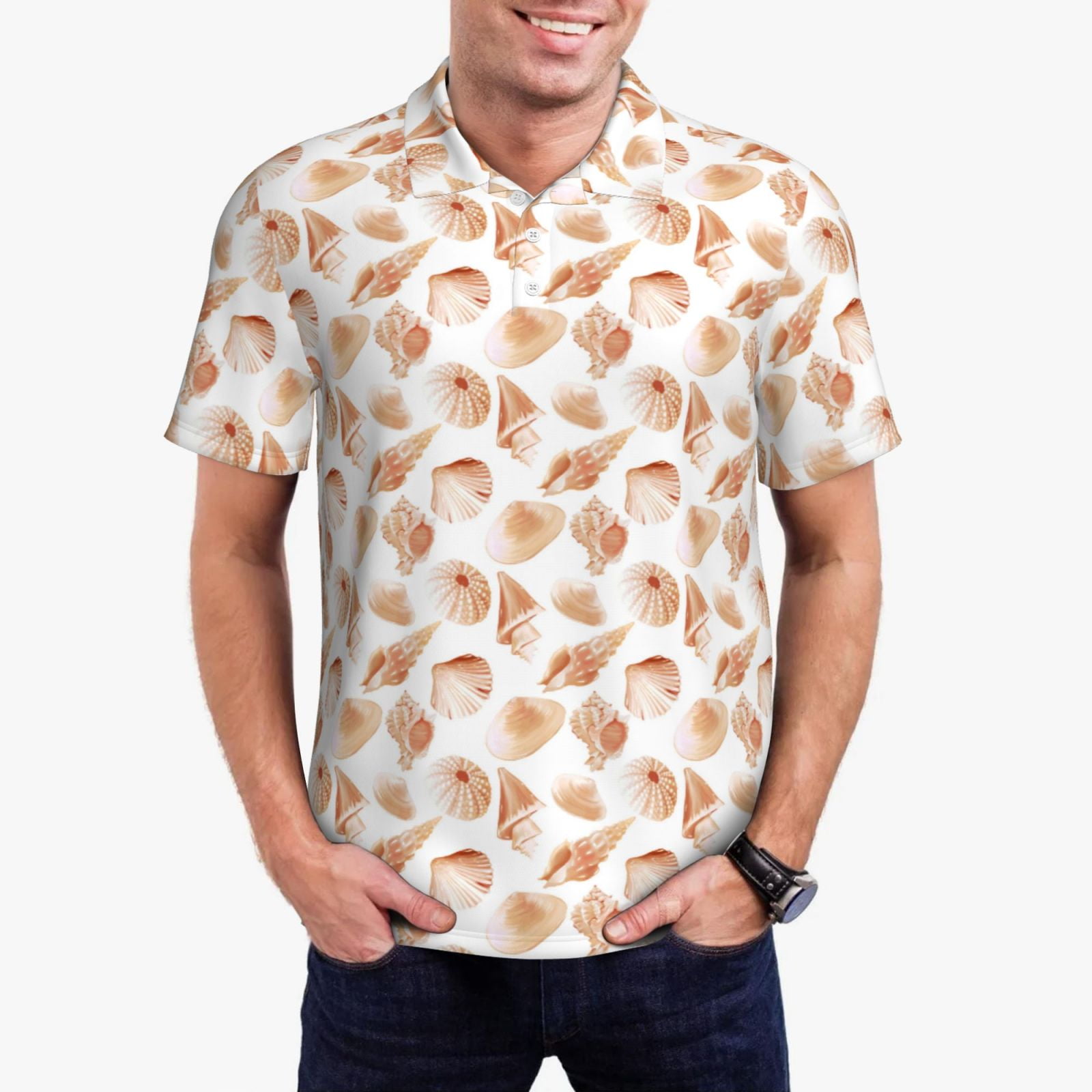 Polo Shirts for Men - Conch Shells Print No.9026 Classic Mens Polo ...