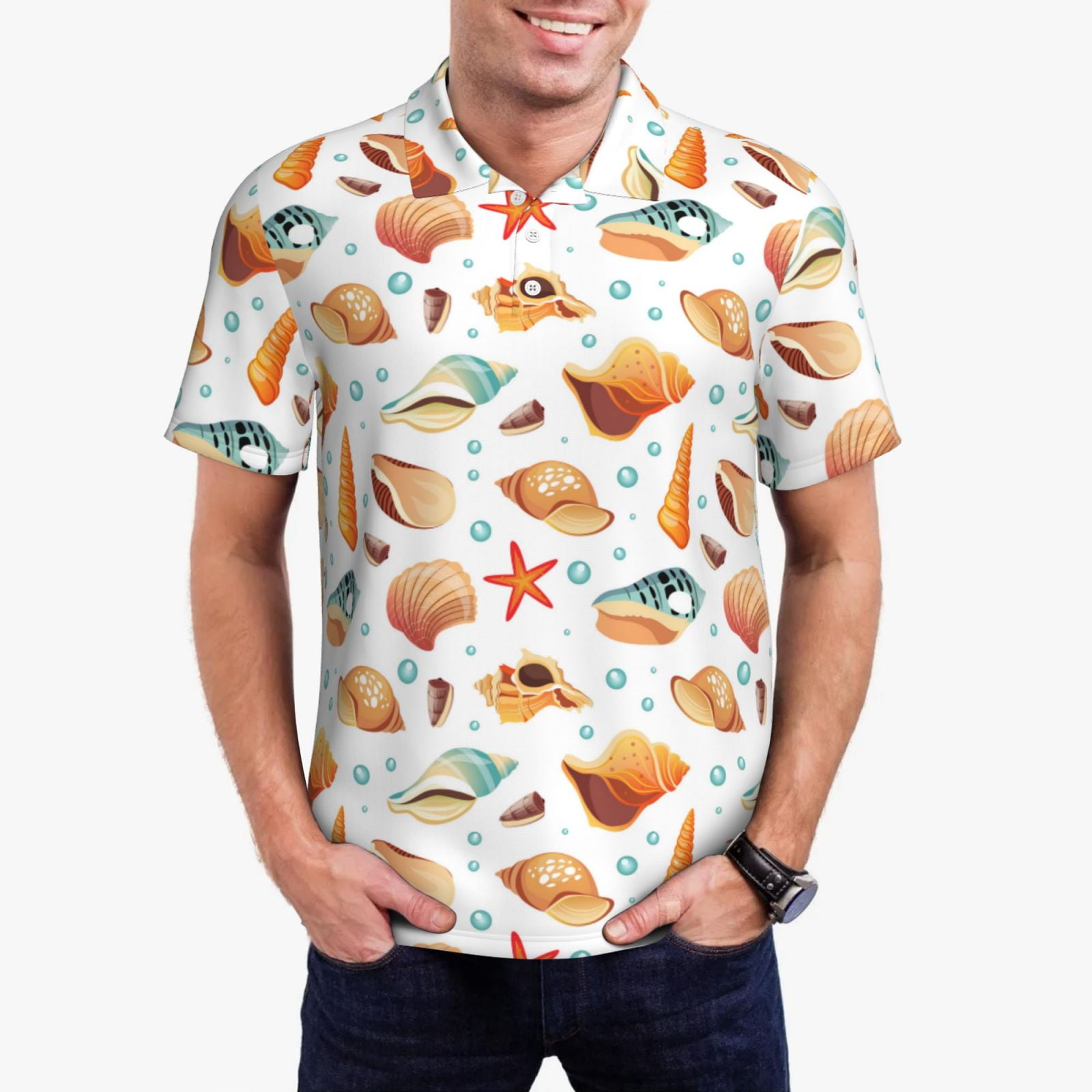 Polo Shirts for Men - Conch Shells Print No.9033 Classic Mens Polo ...