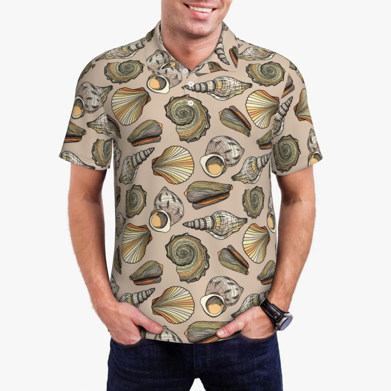 Polo Shirts for Men - Conch Shells Print No.9040 Classic Mens Polo ...
