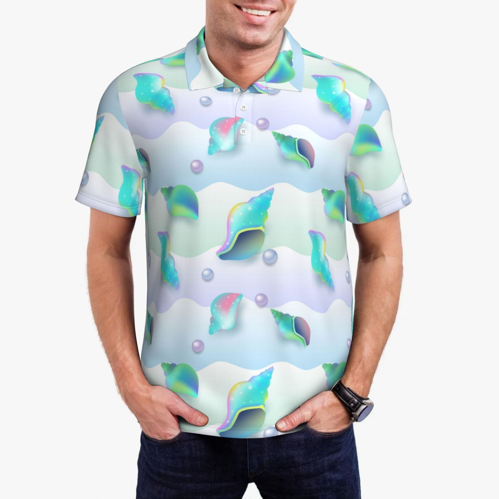 Polo Shirts for Men - Conch Shells Print No.9041 Mens Polo Shirts Short ...