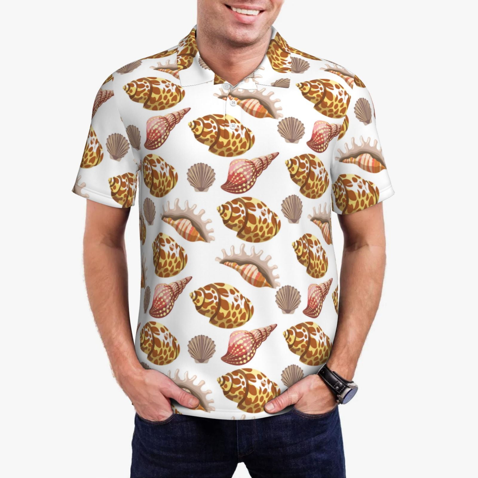 Polo Shirts for Men, Conch Shells Print No.9042 Breathable Casual Mens ...