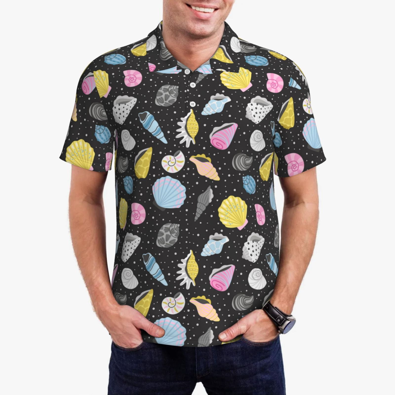 Polo Shirts for Men, Conch Shells Print No.9047 Soft Casual Mens Polo ...