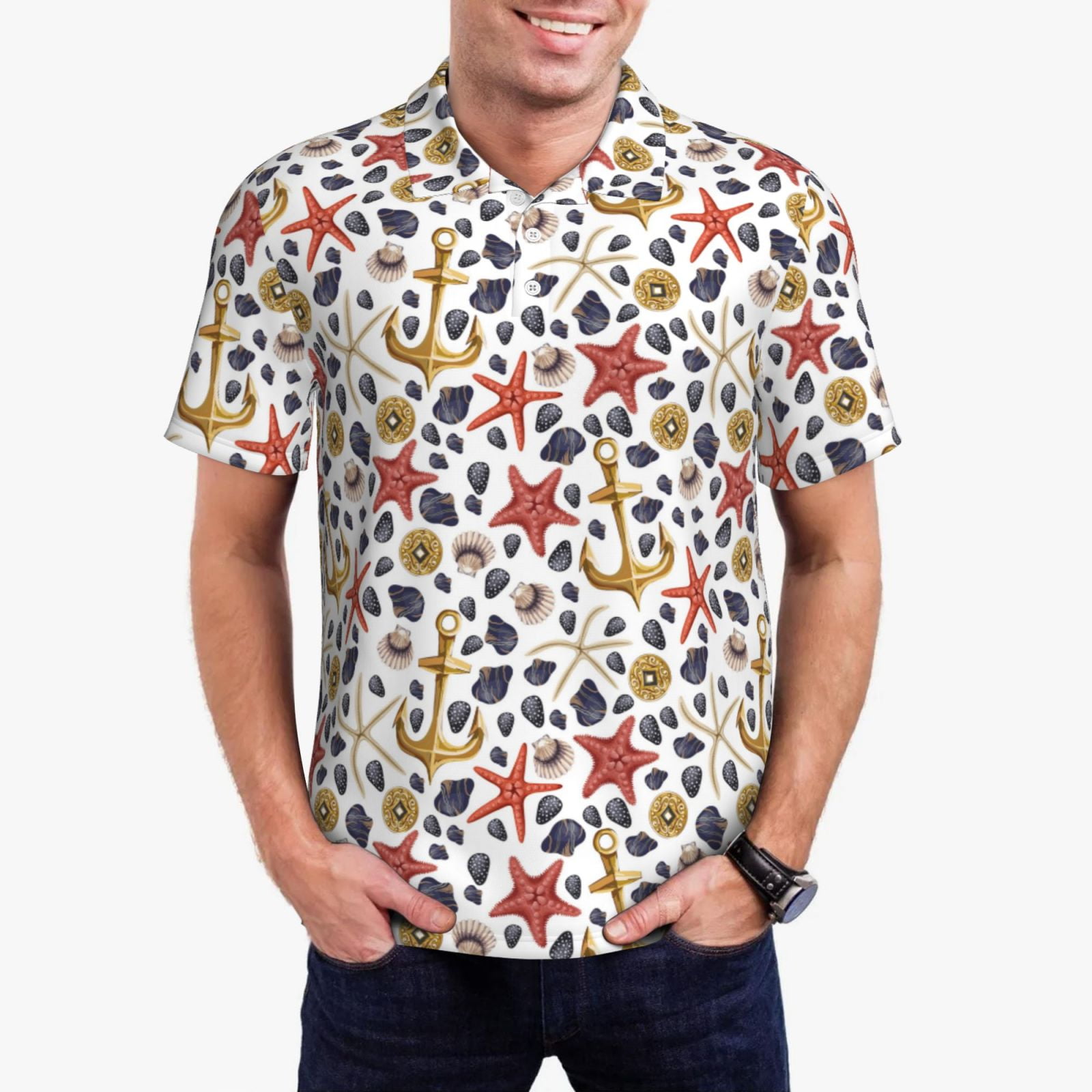 Polo Shirts for Men, Conch Shells Print No.9048 Soft Casual Mens Polo ...