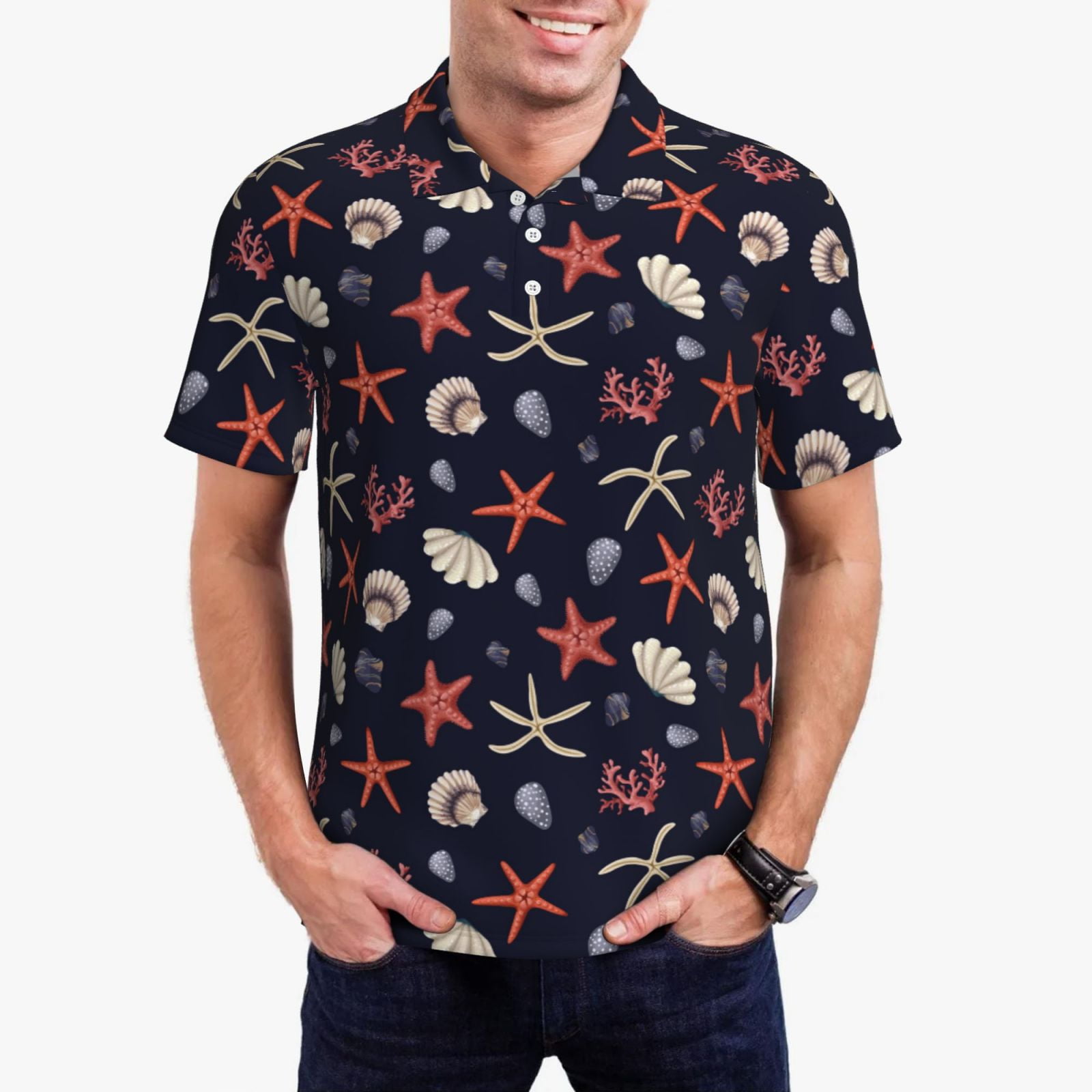 Polo Shirts for Men - Conch Shells Print No.9049 Mens Polo Shirts Short ...