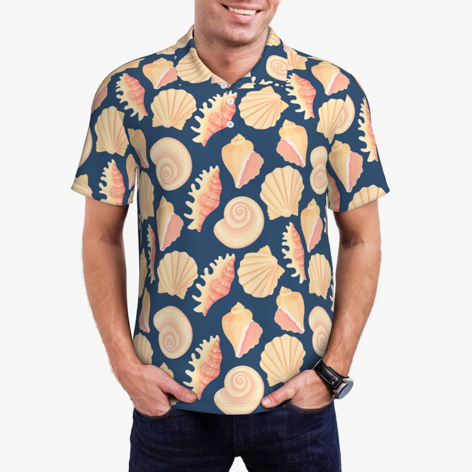 Polo Shirts for Men - Conch Shells Print No.9051 Mens Polo Shirts Short ...