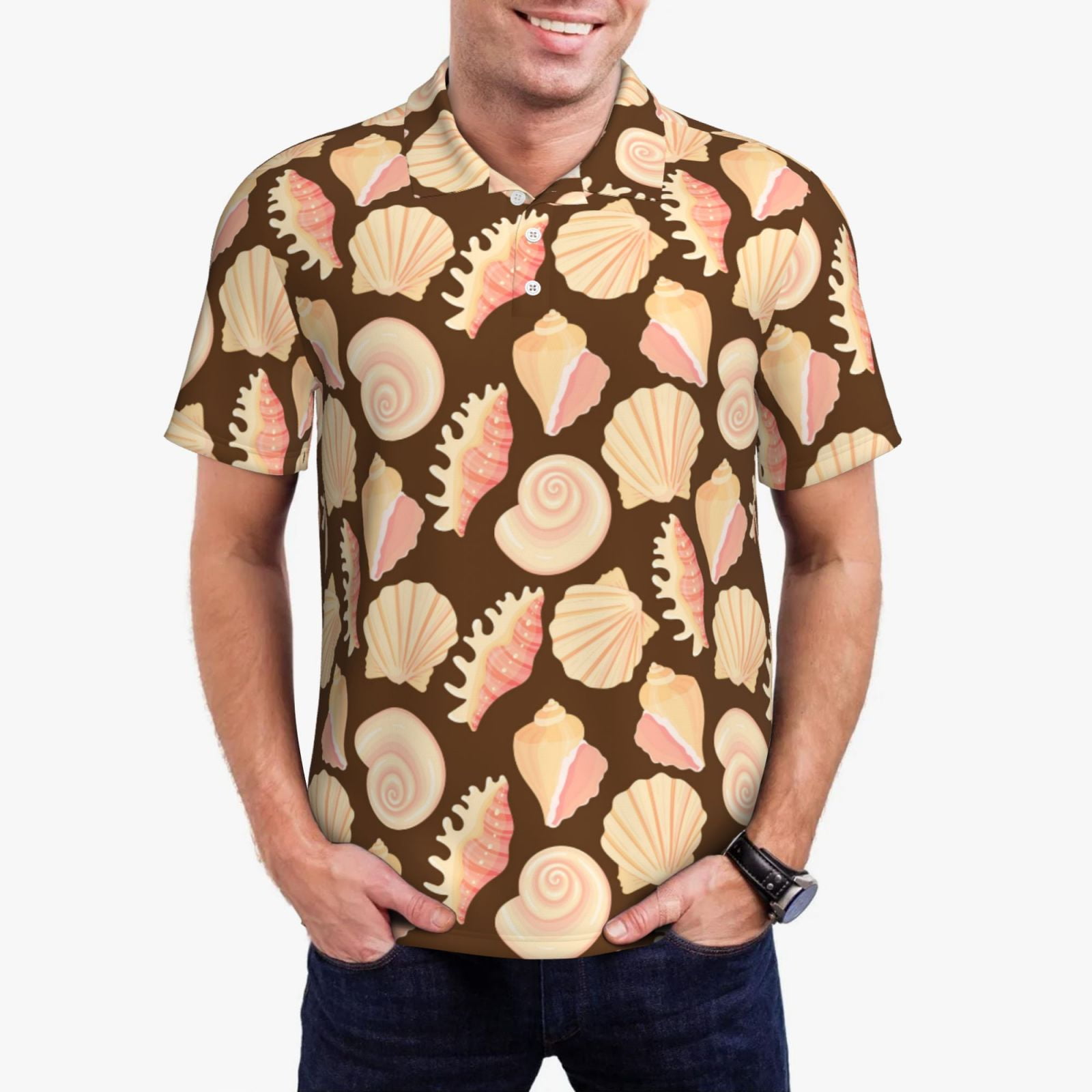 Polo Shirts for Men - Conch Shells Print No.9052 Mens Polo Shirts Short ...