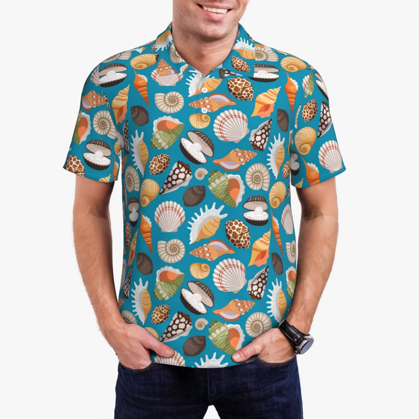 Polo Shirts for Men, Conch and Shells Cuteness Casual Mens Polo Shirts ...