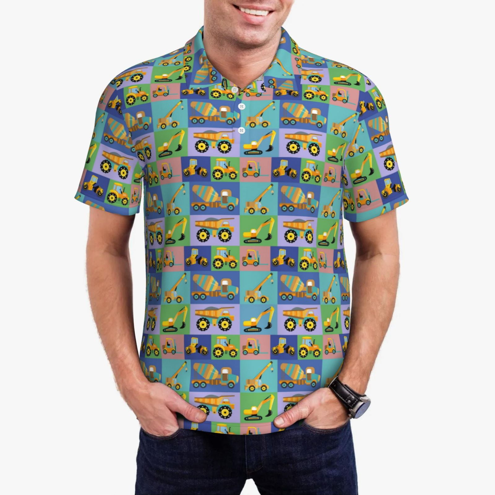 Polo Shirts for Men Construction Machinery Casual Mens Short Sleeve ...