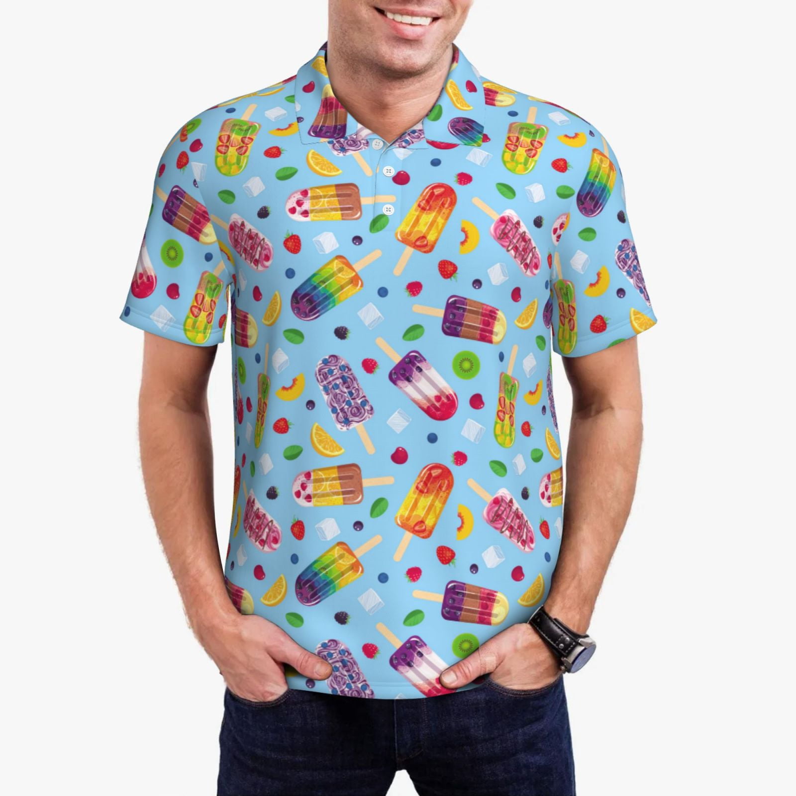 Polo Shirts for Men, Cool Summer Ice Cream Print Cuteness Casual Mens ...