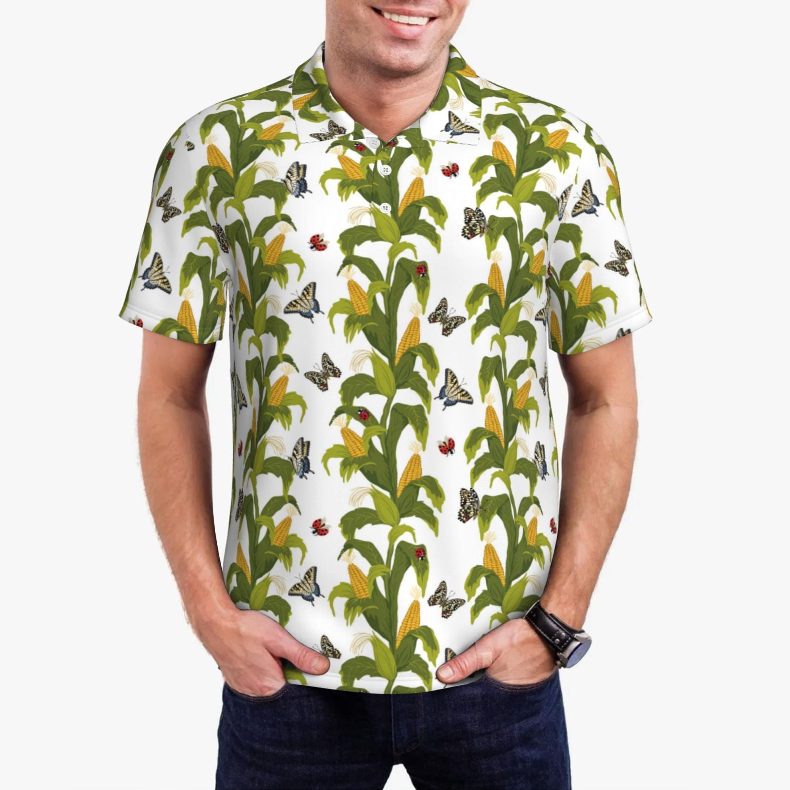 Polo Shirts for Men - Corn And Butterflies Soft Comfort Breathable ...