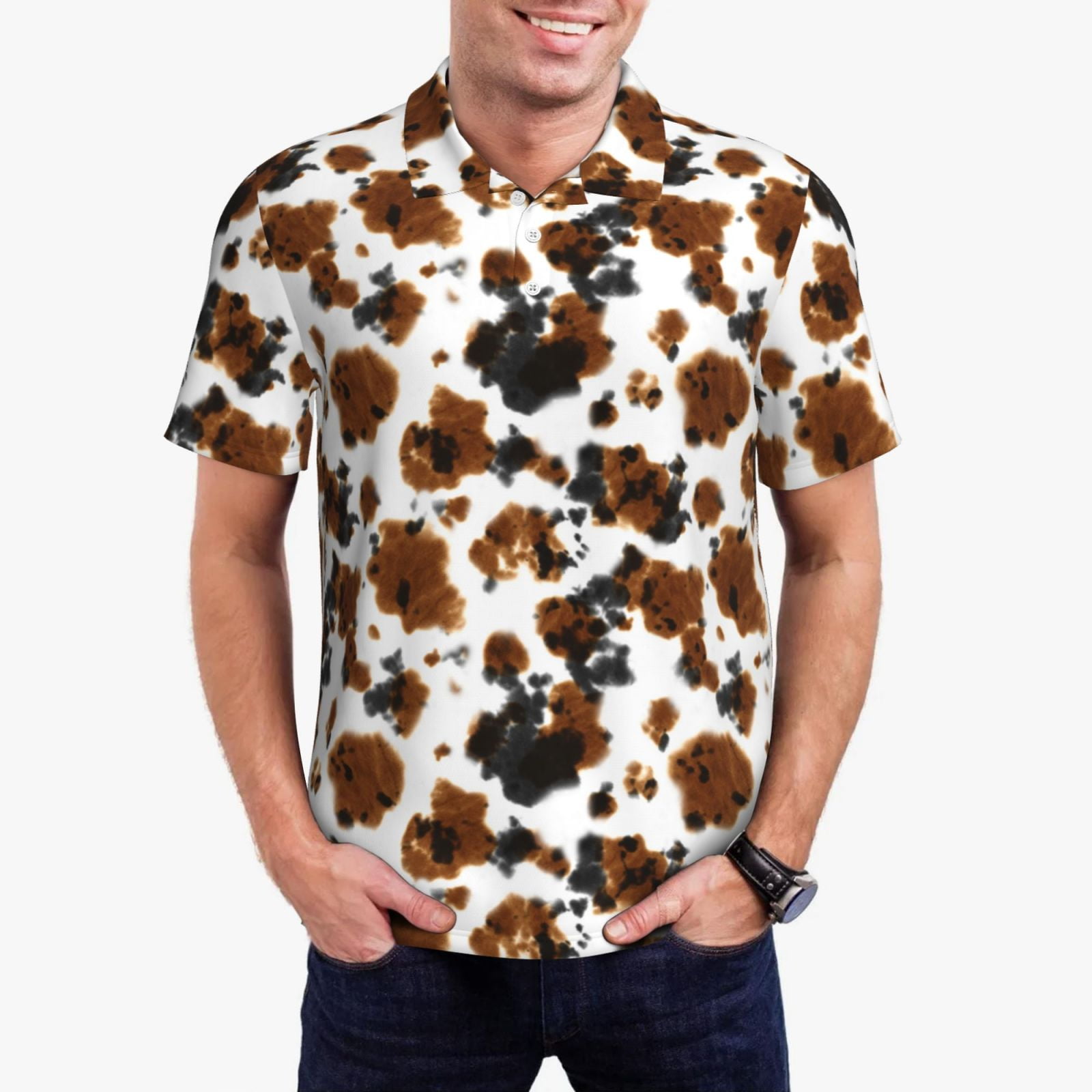 Polo Shirts for Men, Cow Tie Dye Soft Casual Mens Polo Shirts Short ...