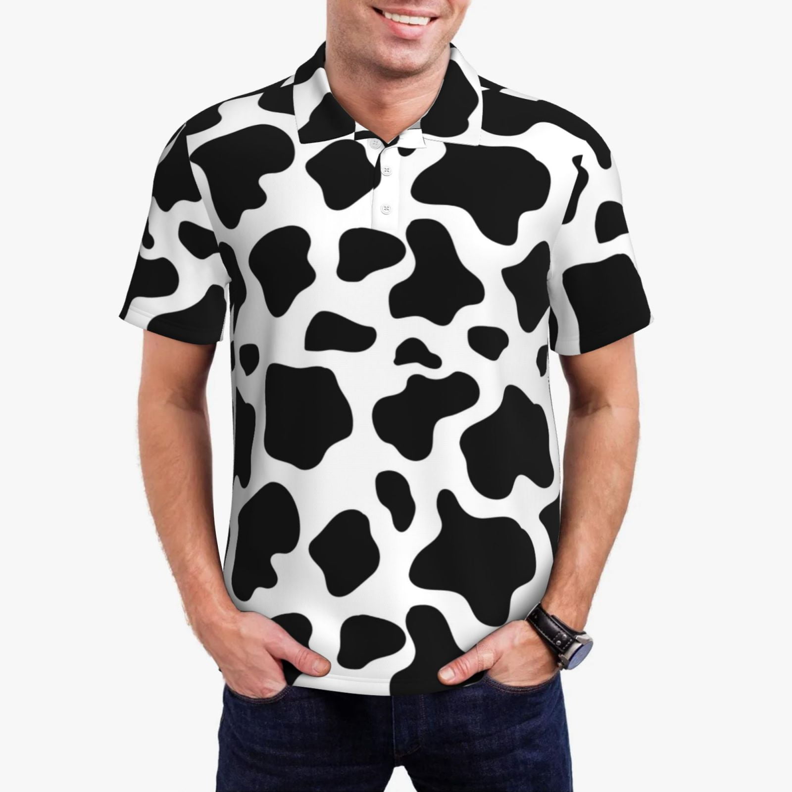 Polo Shirts for Men - Cow print pattern Mens Polo Shirts Short Sleeve ...