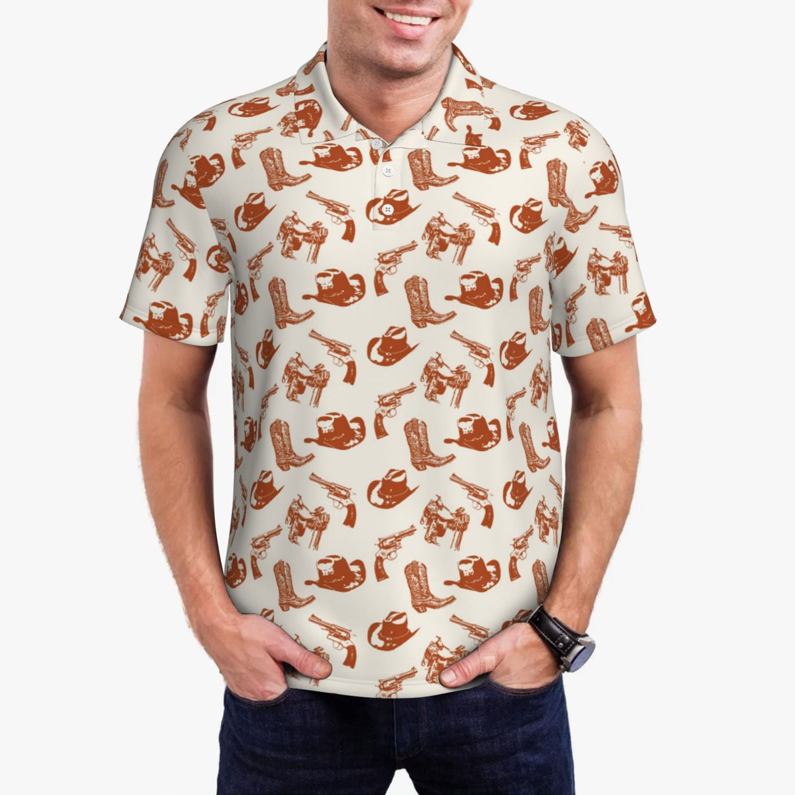 Polo Shirts for Men Cowboy Western Casual Mens Short Sleeve Polo Shirts ...
