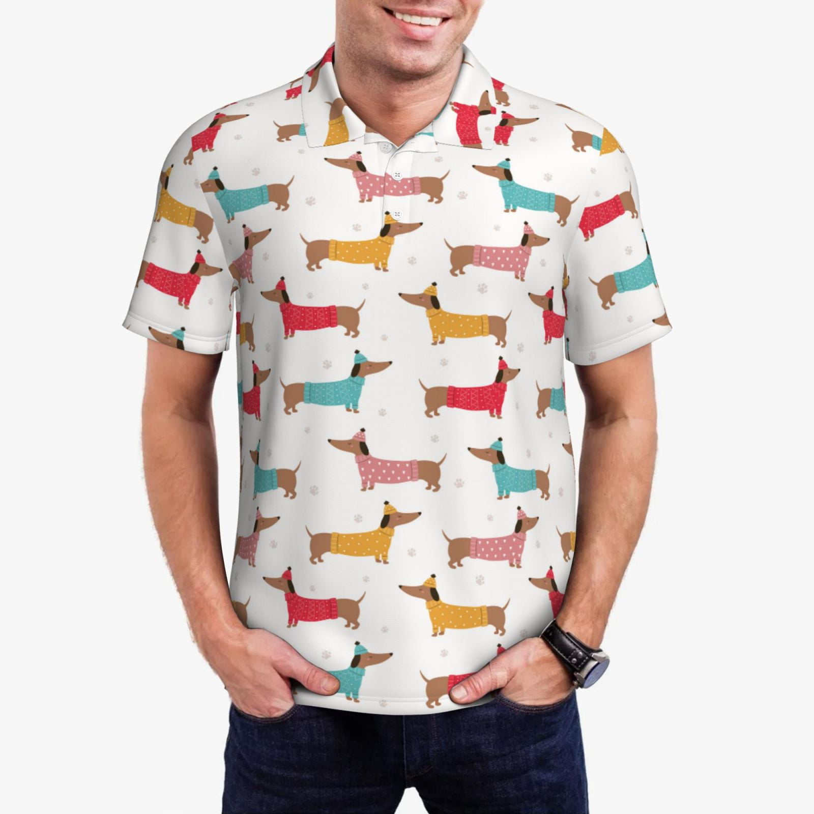 Polo Shirts for Men, Cplorful Dachshund Dog Puppy Cuteness Casual Mens ...