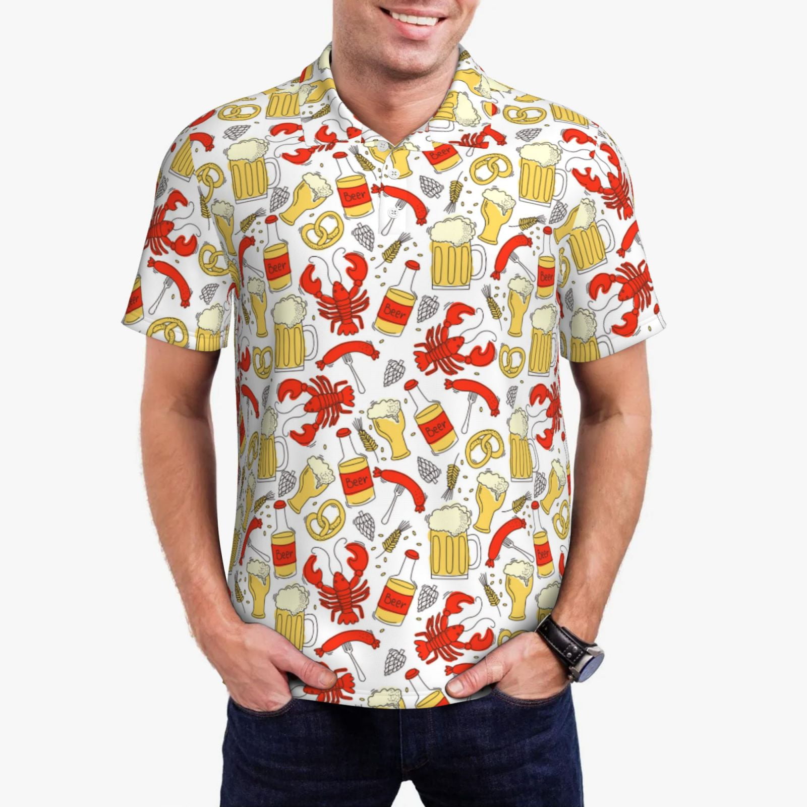 Polo Shirts for Men Crabs And Beer Casual Mens Short Sleeve Polo Shirts ...