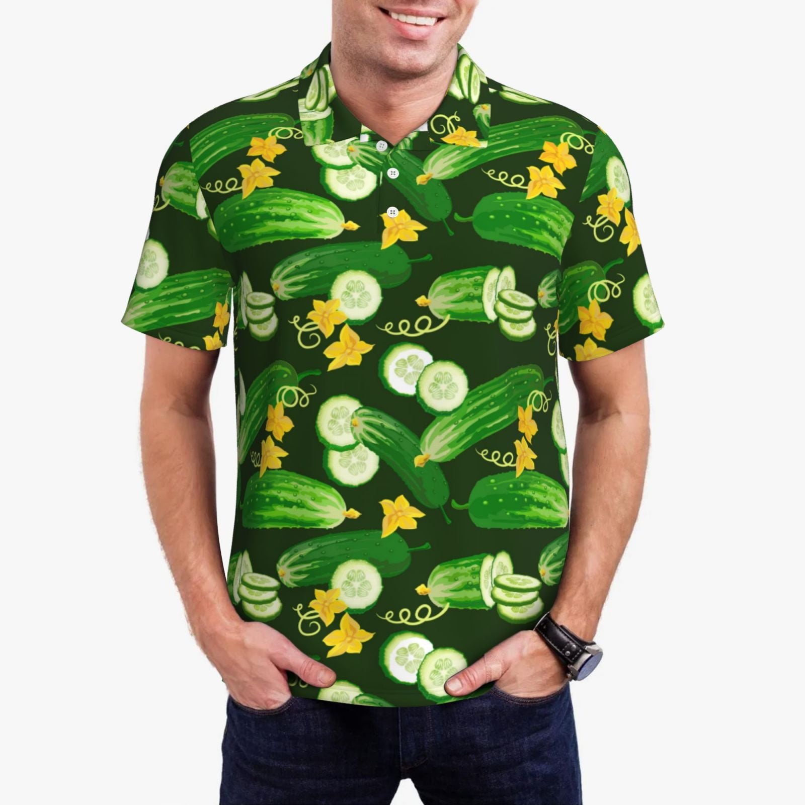 Polo Shirts for Men - Cucumber Pattern leaf Classic Mens Polo Shirts ...