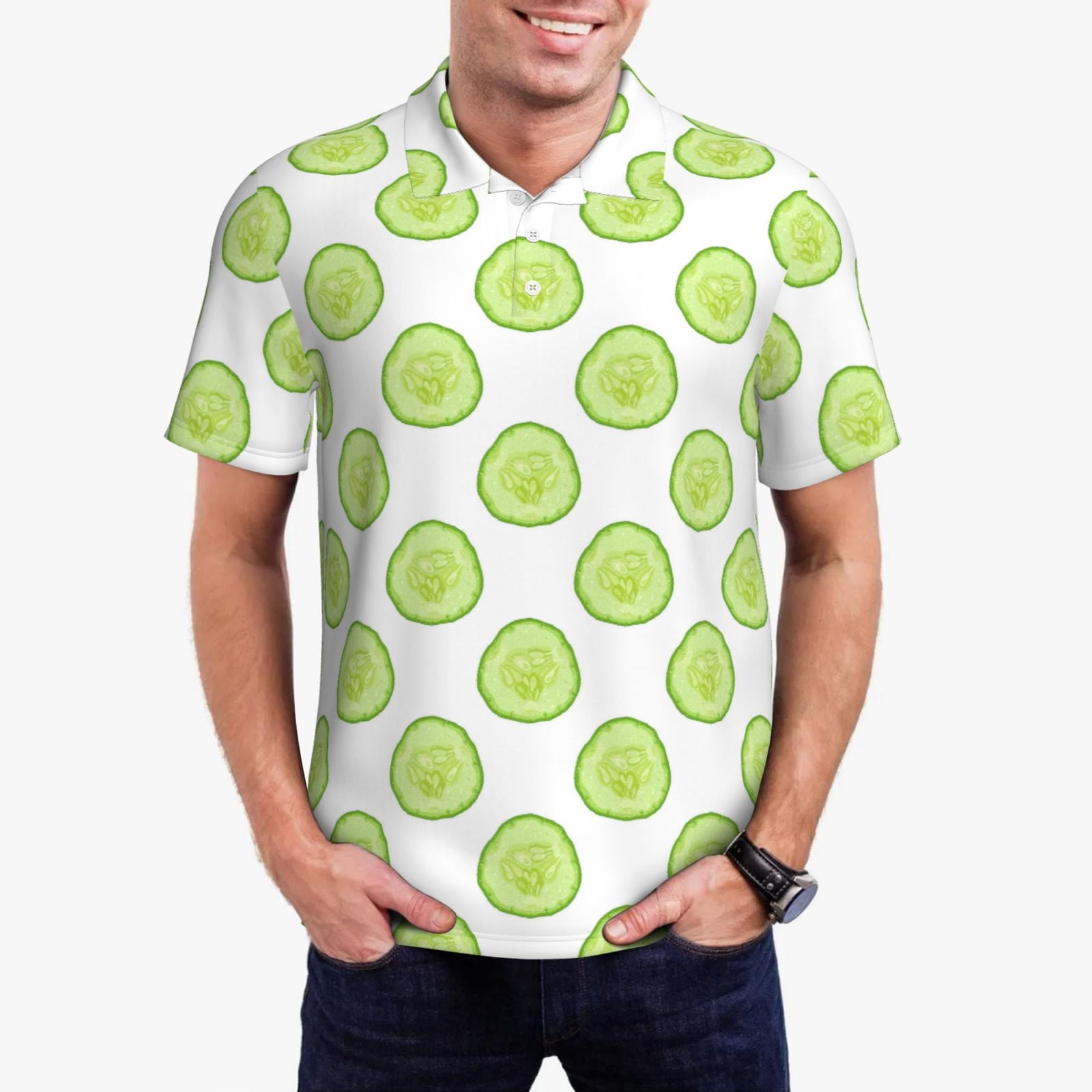 Polo Shirts for Men, Cucumber slices green Cuteness Casual Mens Polo ...