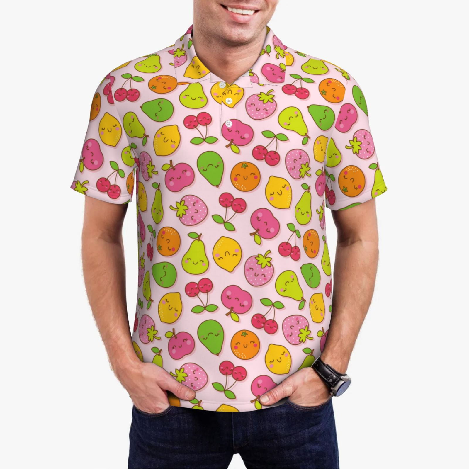 Polo Shirts for Men, Cute Avocado Orange Cuteness Casual Mens Polo ...