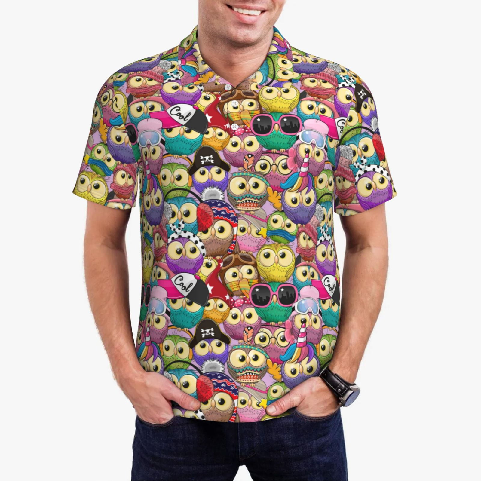 Polo Shirts for Men - Cute Cartoon Owls Mens Polo Shirts Short Sleeve ...
