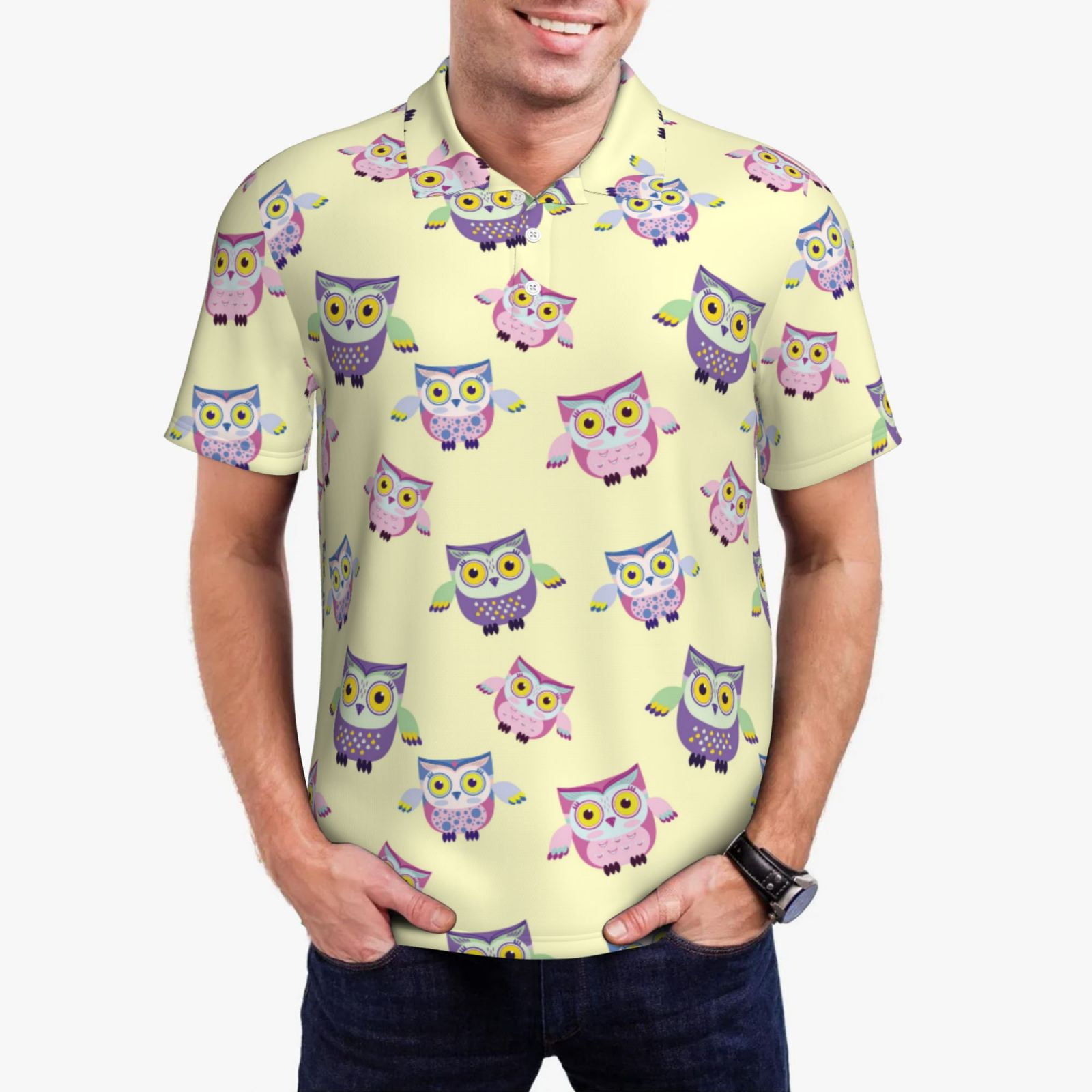 Polo Shirts for Men - Cute Cartoon Owls Mens Polo Shirts Short Sleeve ...