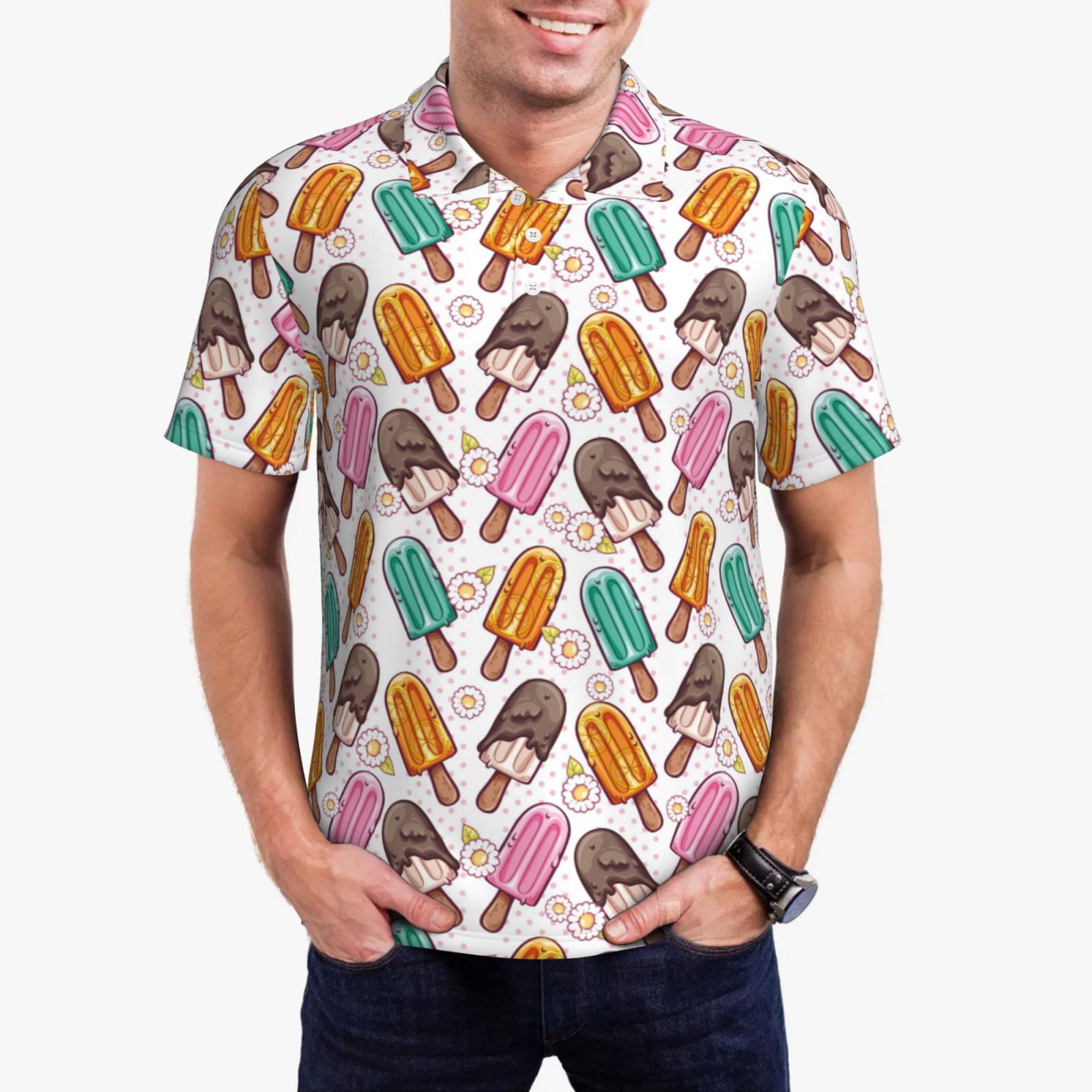 Polo Shirts for Men, Cute Cartoon Popsicle Cuteness Casual Mens Polo ...