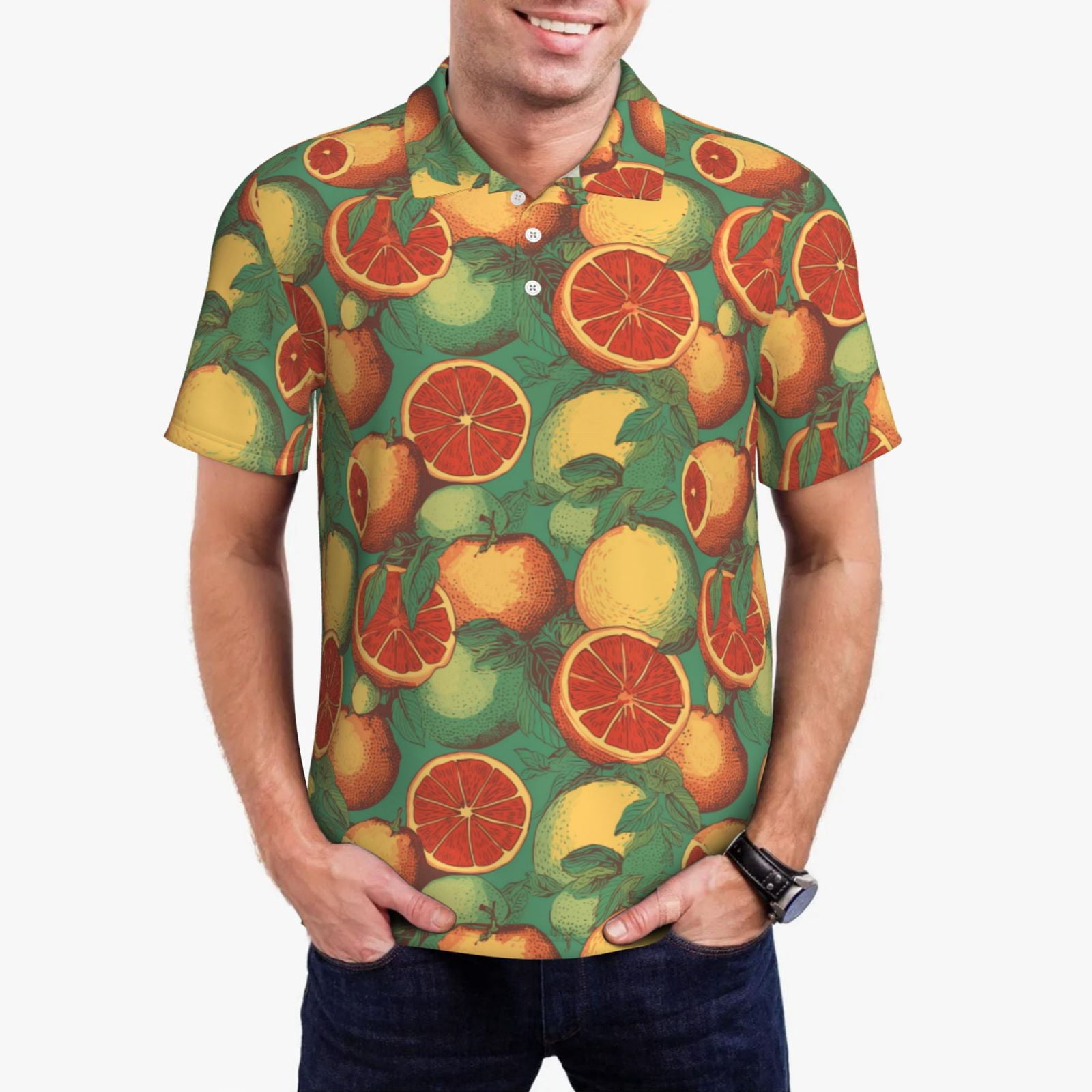 Polo Shirts for Men, Cute Cerulean Orange Cuteness Casual Mens Polo ...