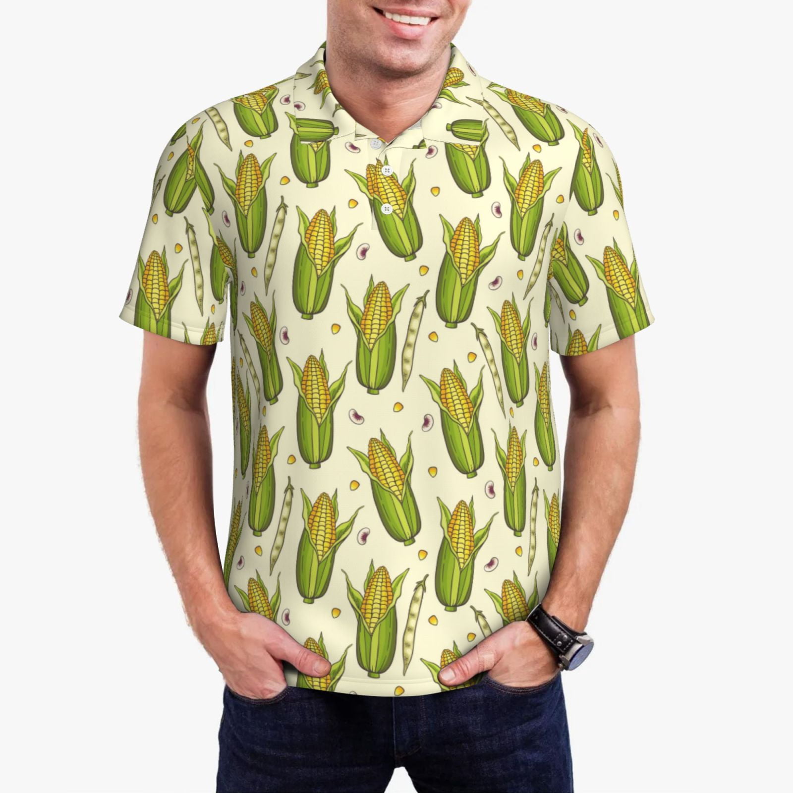 Polo Shirts for Men, Cute Corn Bean Cuteness Casual Mens Polo Shirts ...