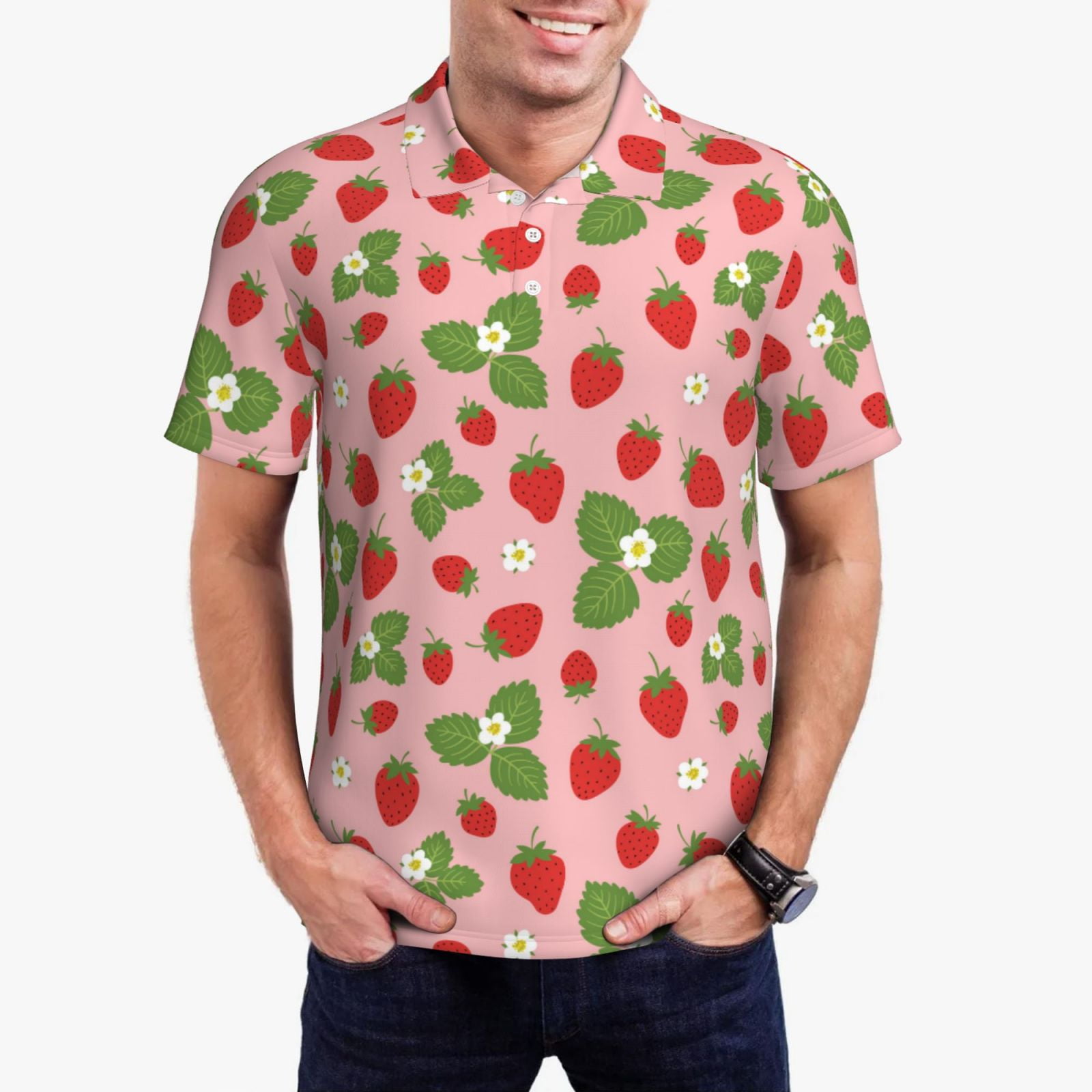 Polo Shirts for Men - Cute Crisp Strawberry Flower Classic Mens Polo ...