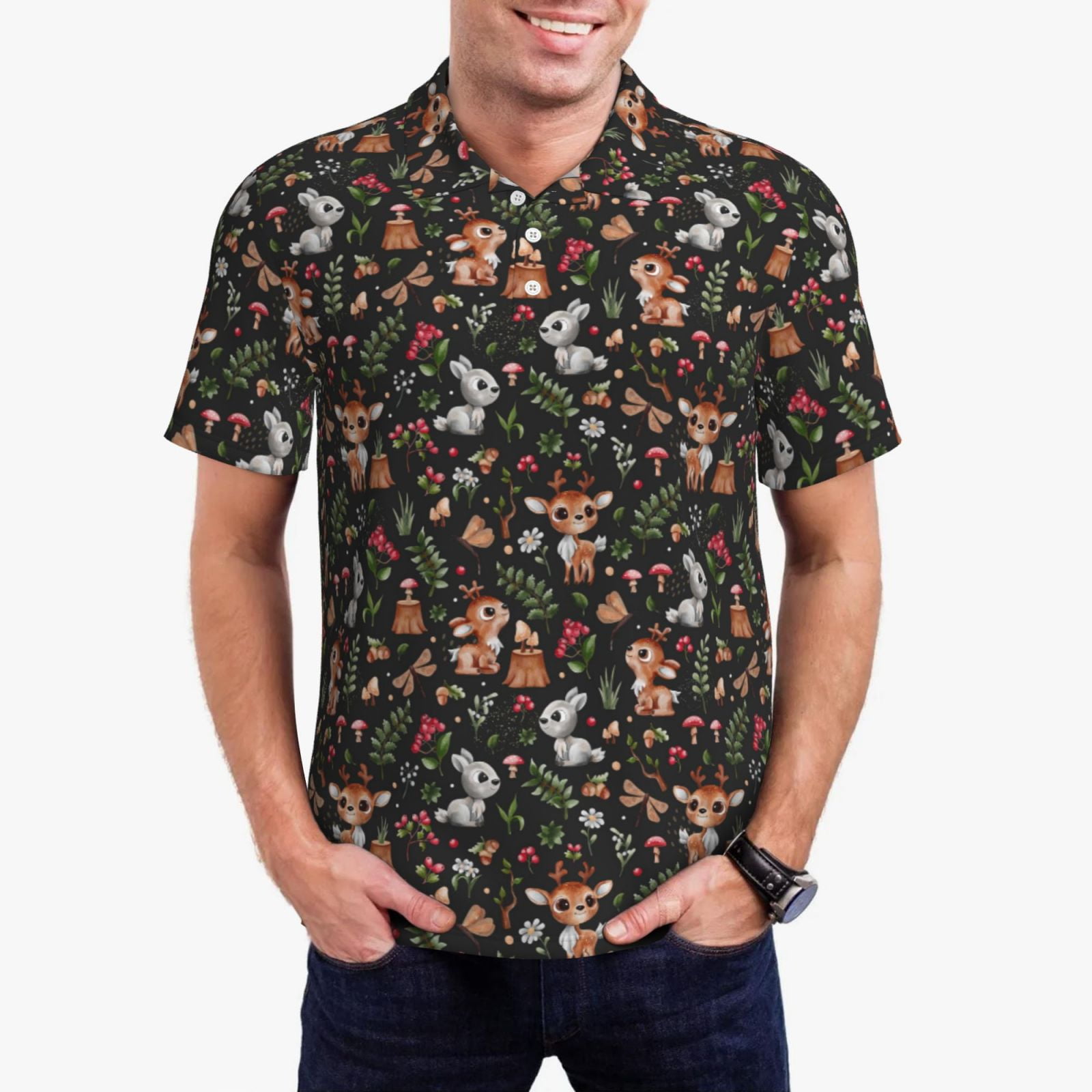 Polo Shirts for Men Cute Deer Casual Mens Short Sleeve Polo Shirts ...
