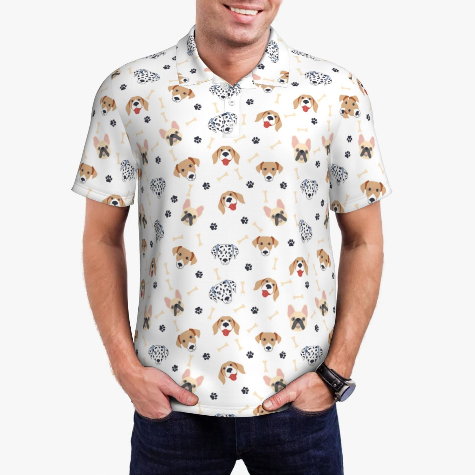 Polo Shirts for Men Cute Dog Bone Footprints Casual Mens Short Sleeve ...