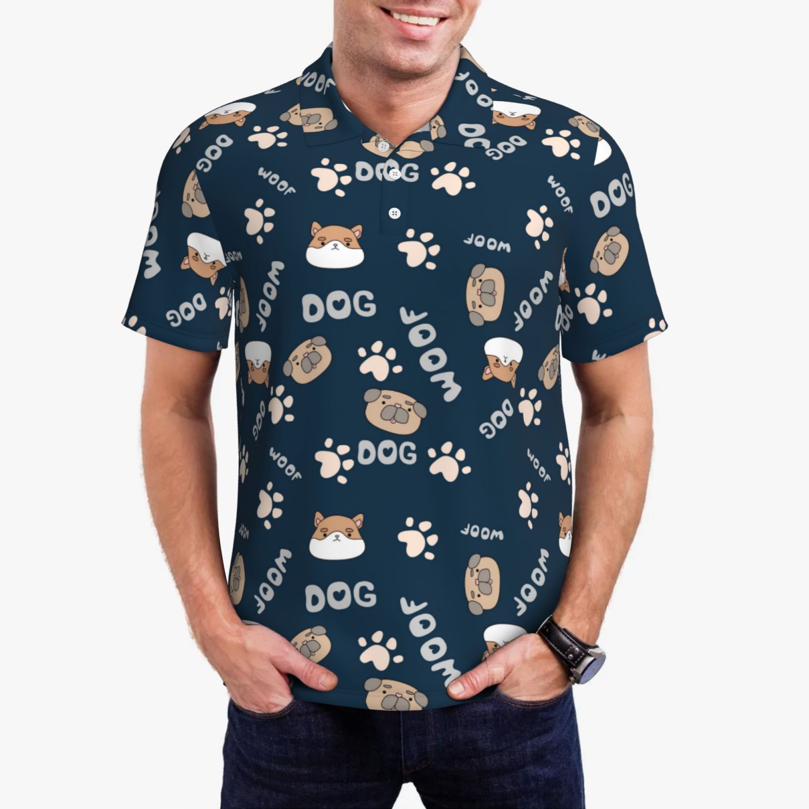 Polo Shirts for Men, Cute Dog Puppy woof Cuteness Casual Mens Polo ...