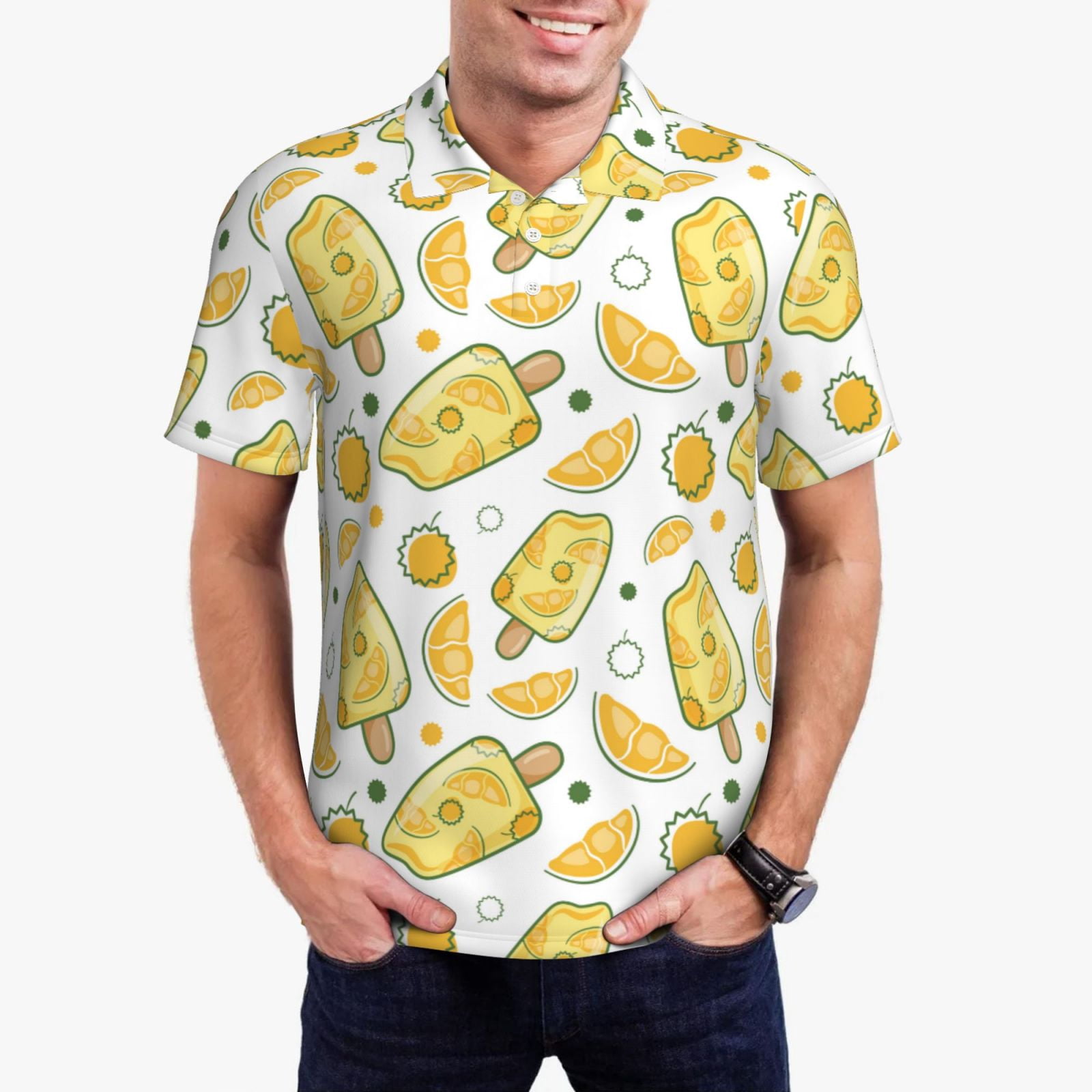 Polo Shirts for Men - Cute Durian Ice Cream Mens Polo Shirts Short ...