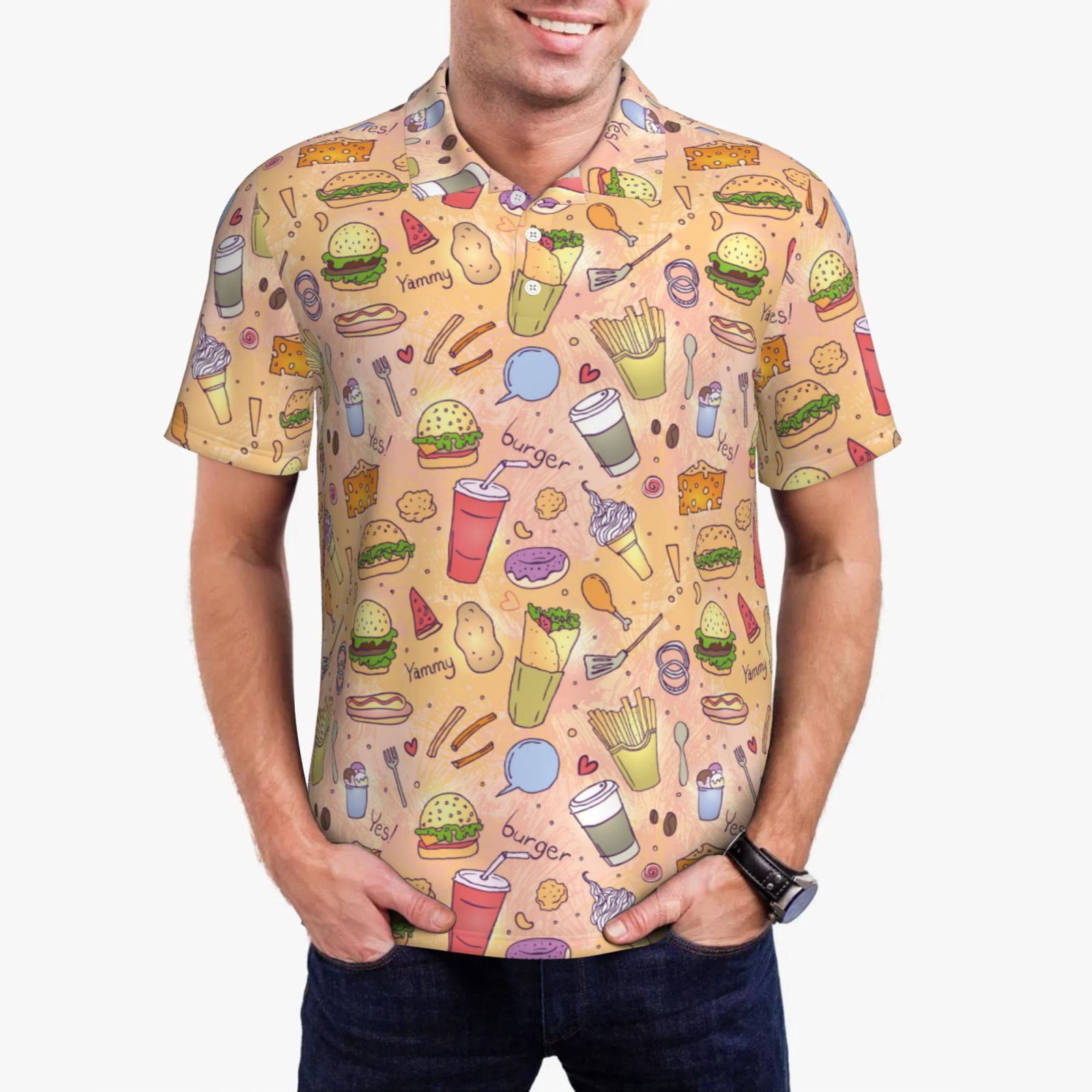 Polo Shirts for Men, Cute Food Ice Cream Drinks Cuteness Casual Mens ...