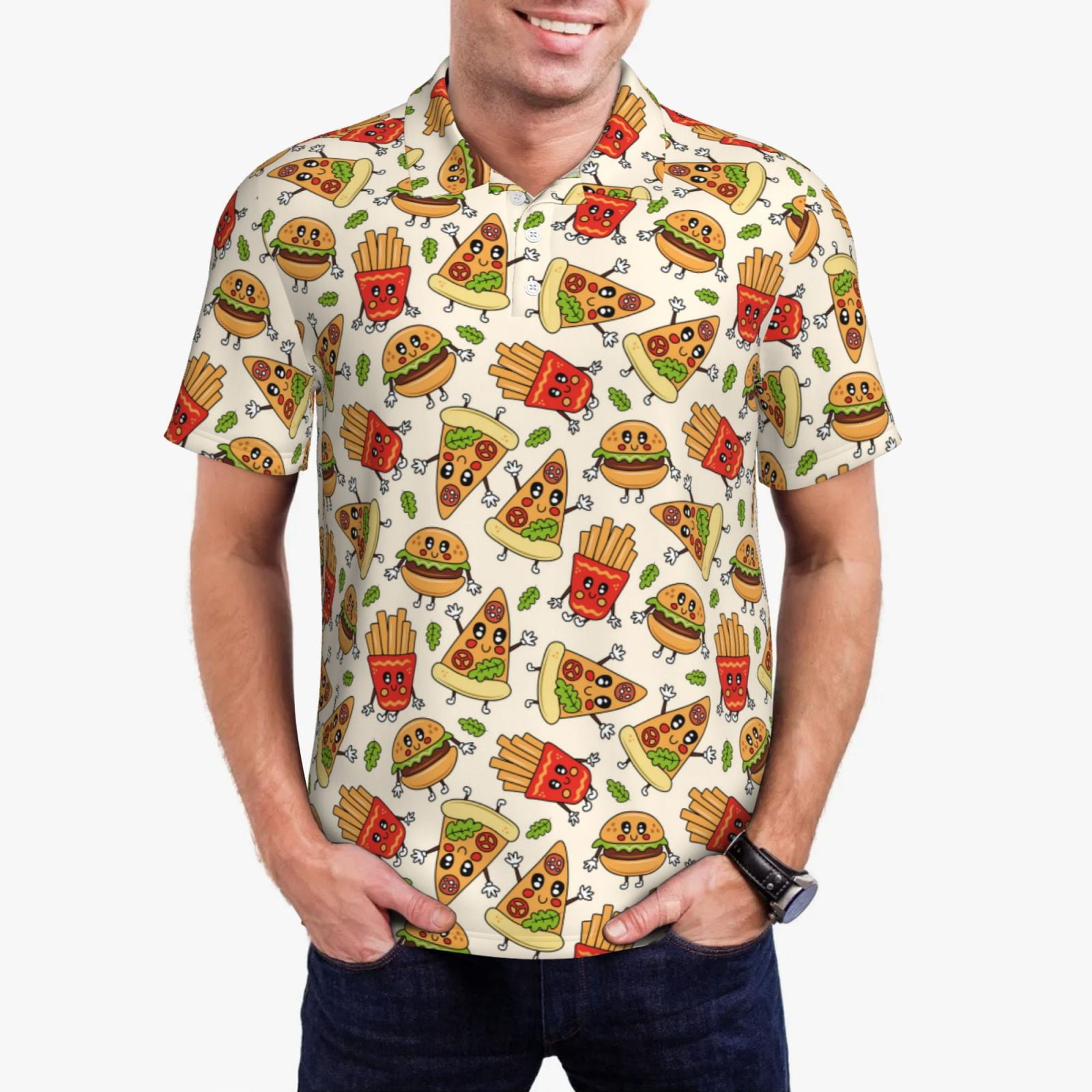 Polo Shirts for Men - Cute French Fries Hamburger Mens Polo Shirts ...
