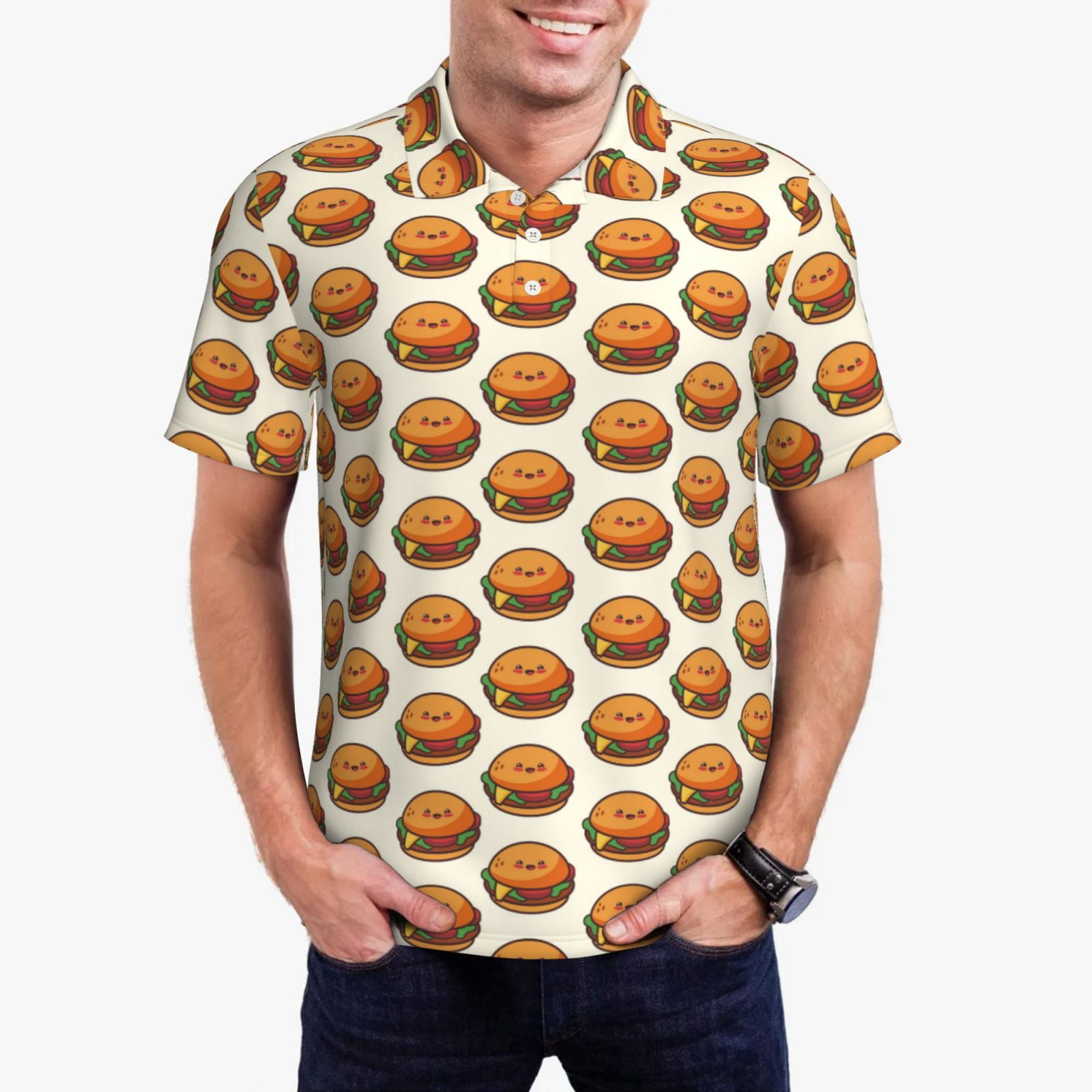 Polo Shirts for Men, Cute Hamburger Expression Cuteness Casual Mens ...