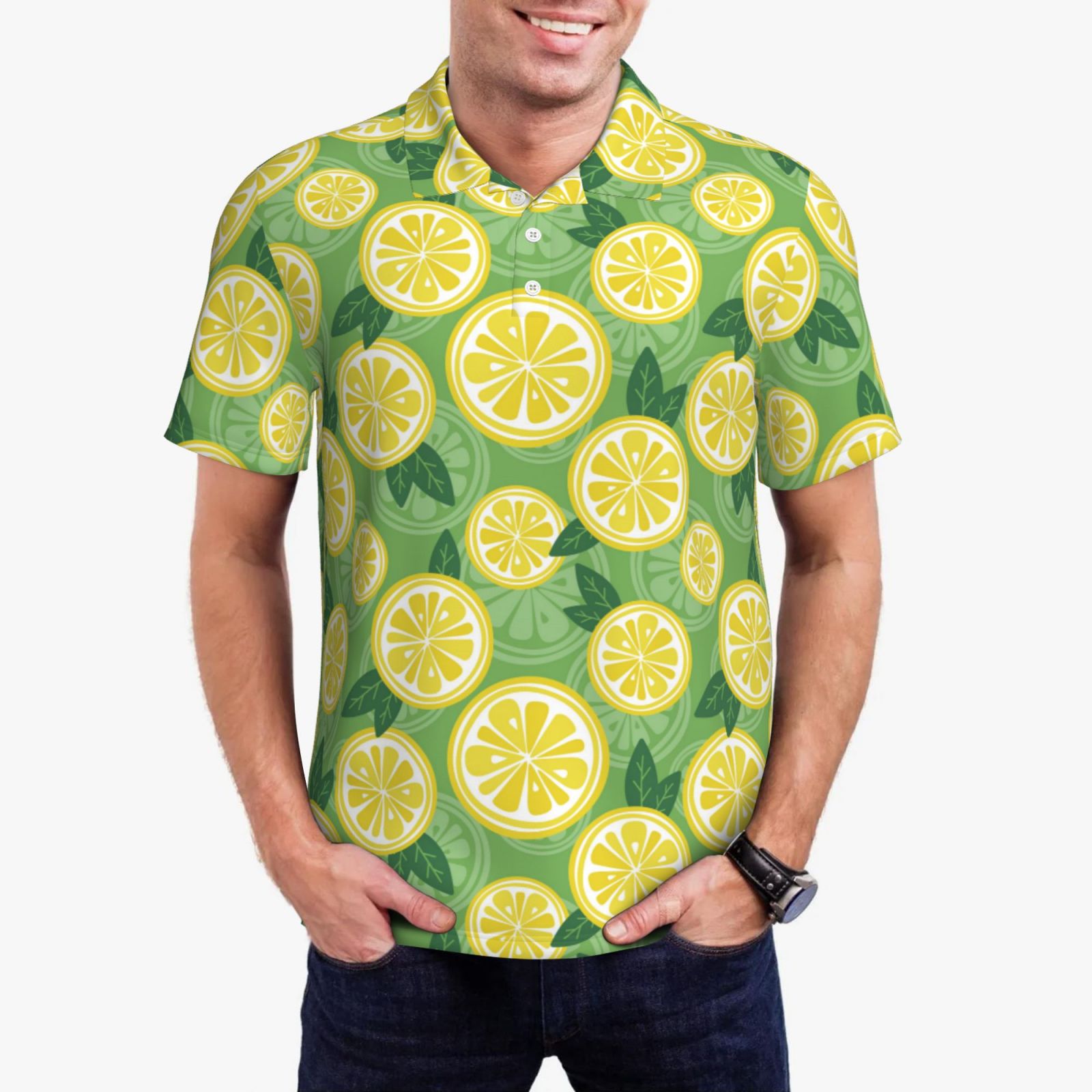Polo Shirts for Men Cute Lemon Green Casual Mens Short Sleeve Polo ...