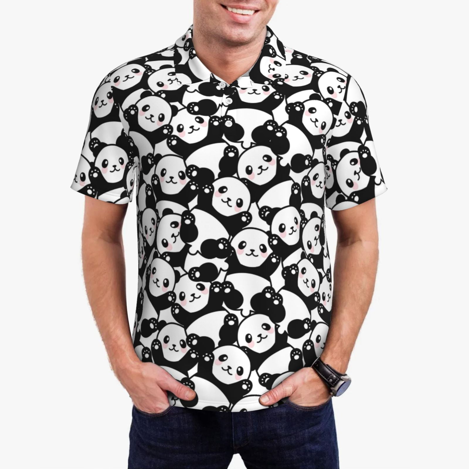 Polo Shirts for Men Cute Panda-E Casual Mens Short Sleeve Polo Shirts ...