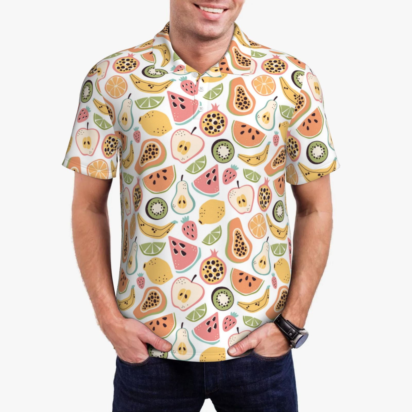 Polo Shirts for Men, Cute Pear Banana Lemon Cuteness Casual Mens Polo ...
