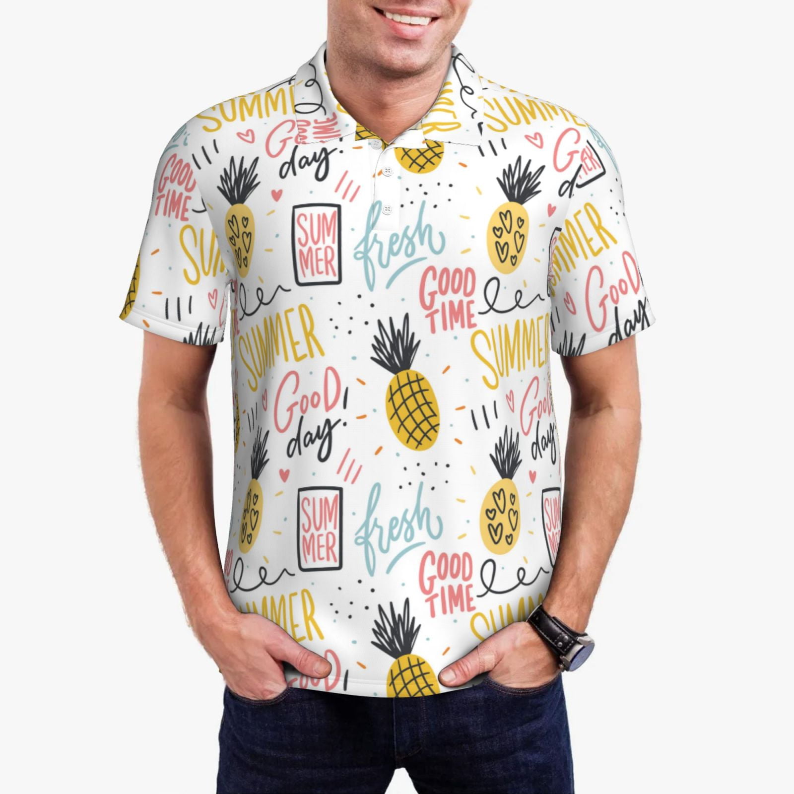 Polo Shirts for Men - Cute Pineapple Good Day Classic Mens Polo Shirts ...