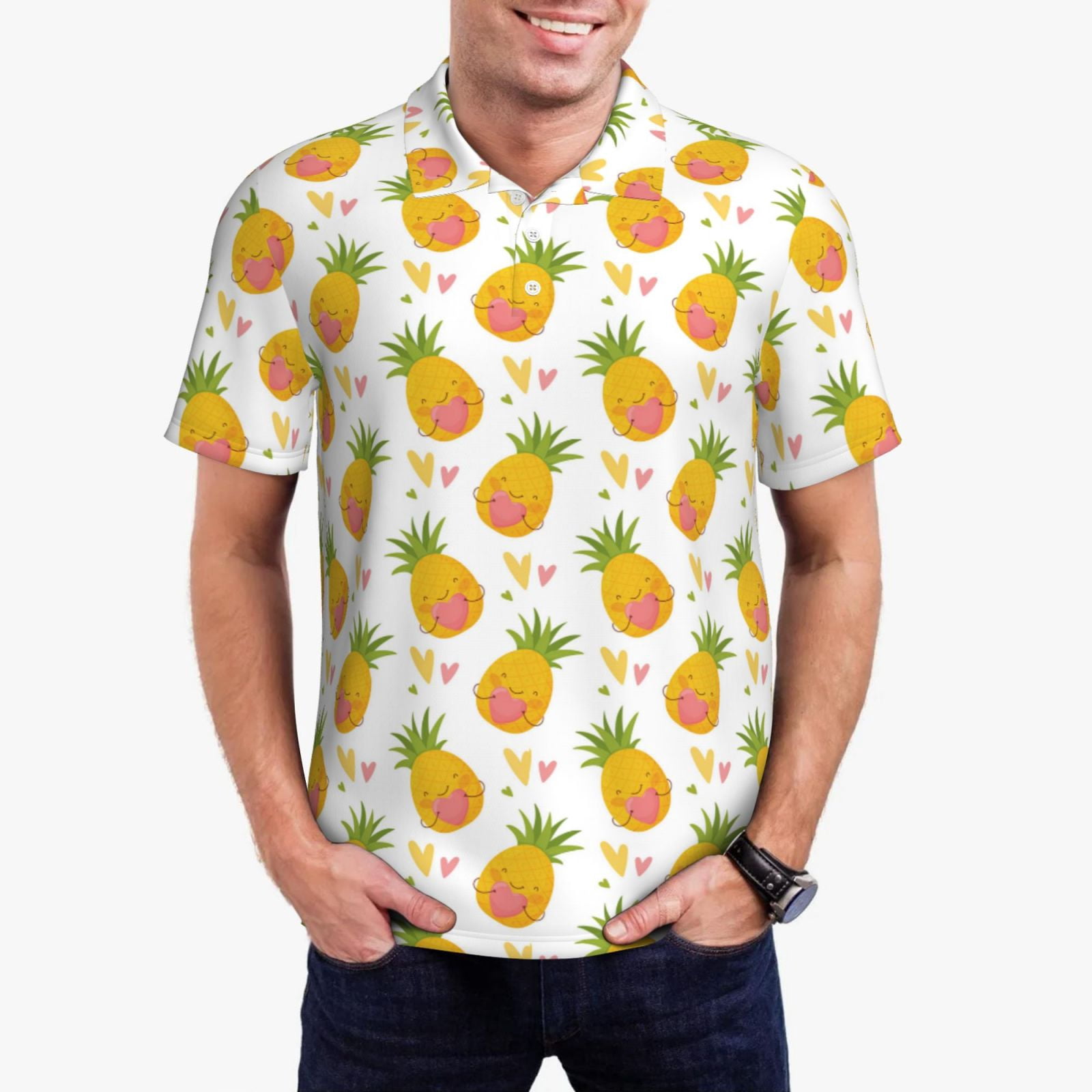 Polo Shirts for Men - Cute Pineapple Pink Love Mens Polo Shirts Short ...