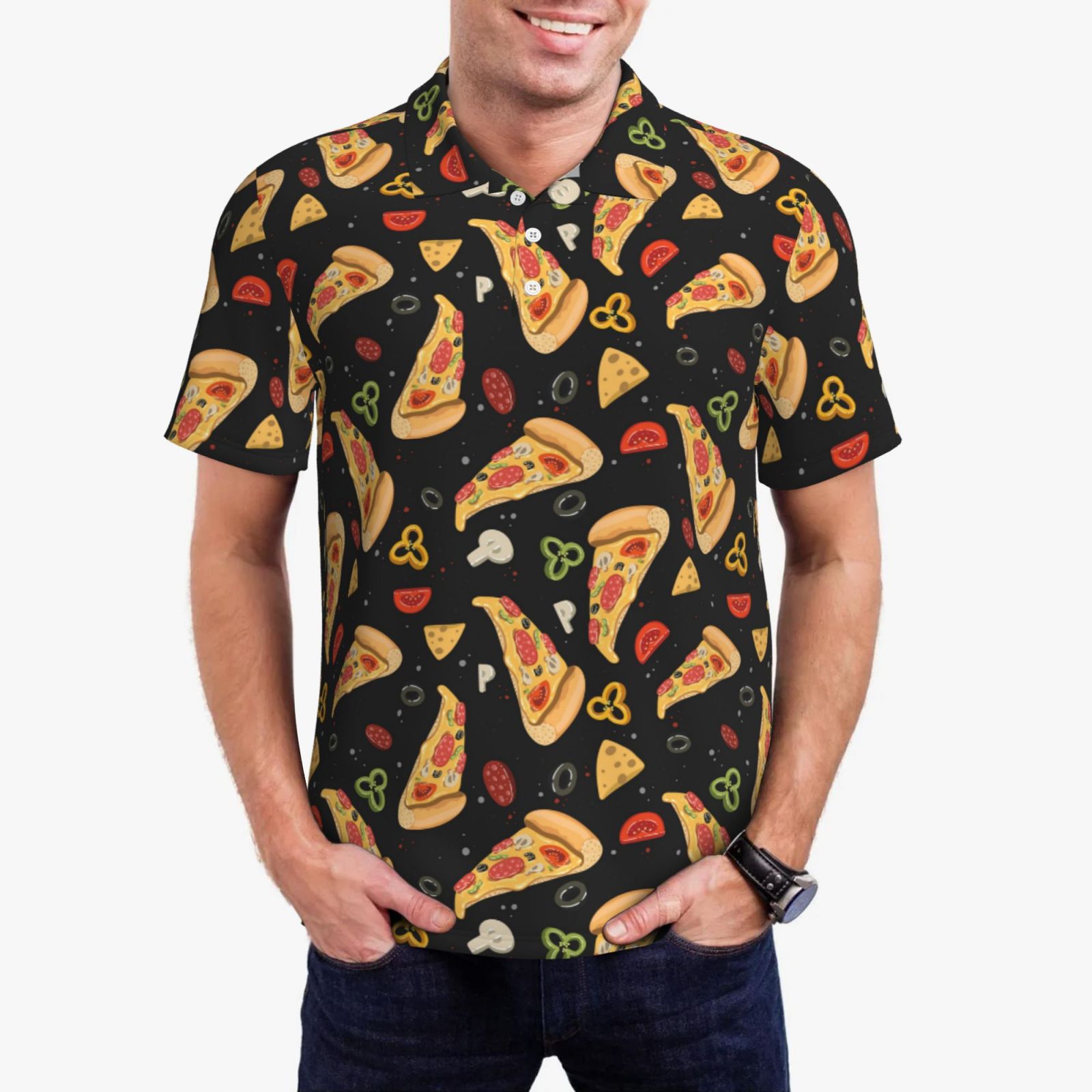 Polo Shirts for Men, Cute Pizza Cheese Pepper Cuteness Casual Mens Polo ...