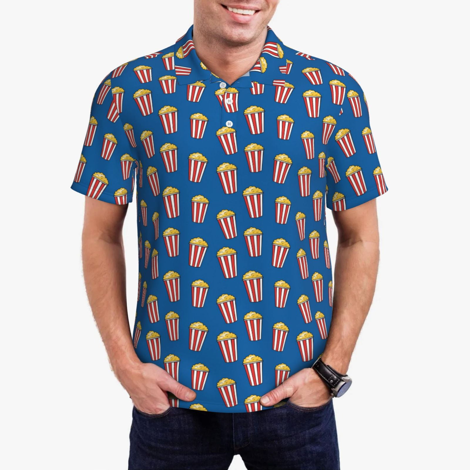 Polo Shirts for Men - Cute Popcorn Blue Mens Polo Shirts Short Sleeve ...
