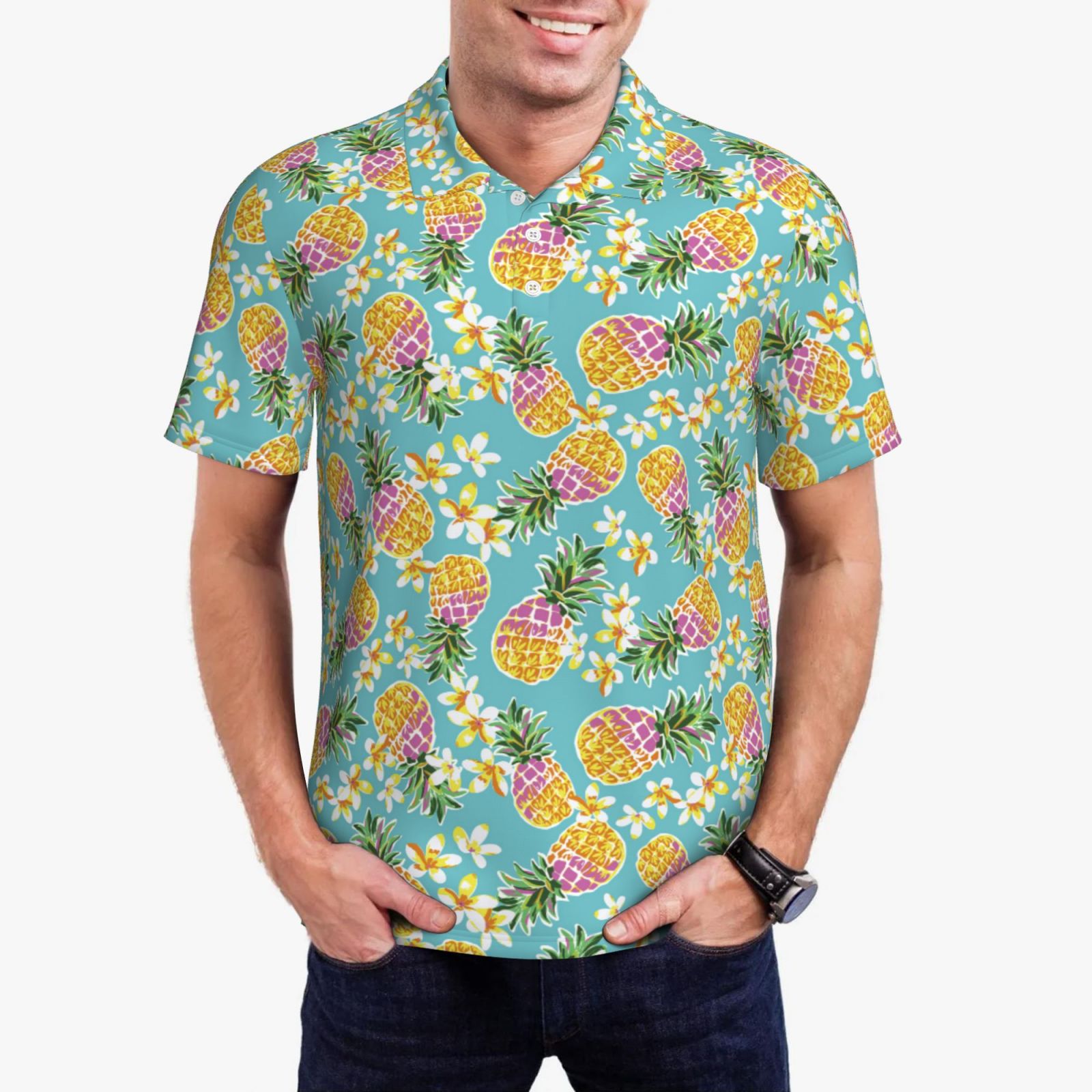 Polo Shirts for Men Cute Purple Pineapple Flower Casual Mens Short ...