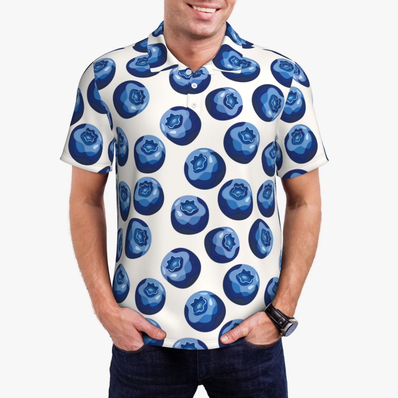Polo Shirts for Men, Cute Sapphire Blueberry Cuteness Casual Mens Polo ...