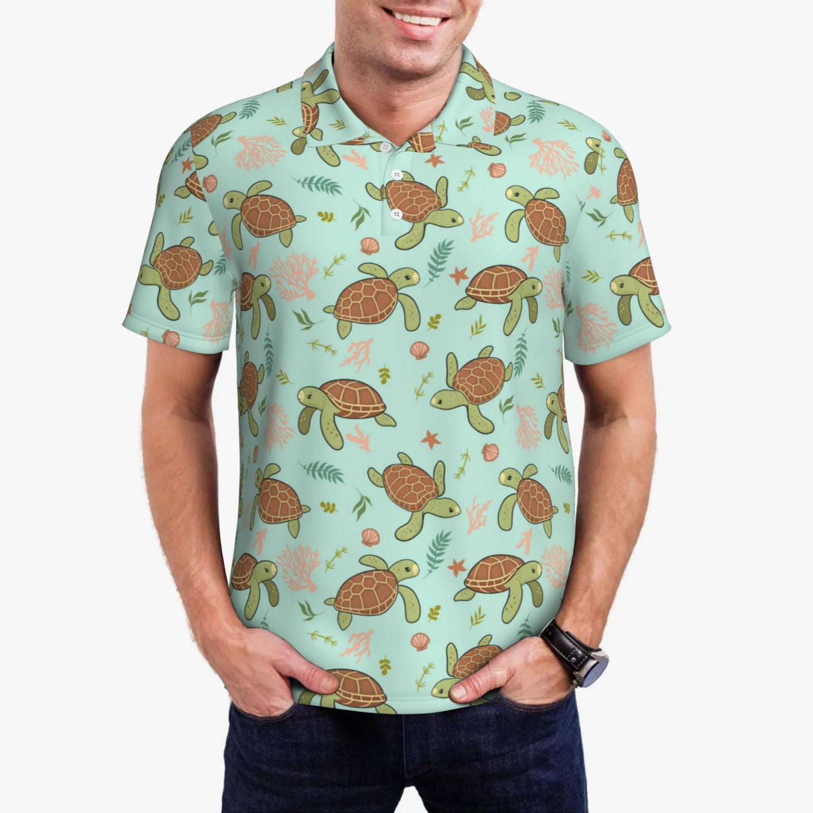 Polo Shirts for Men Cute Sea Turtles Casual Mens Short Sleeve Polo ...
