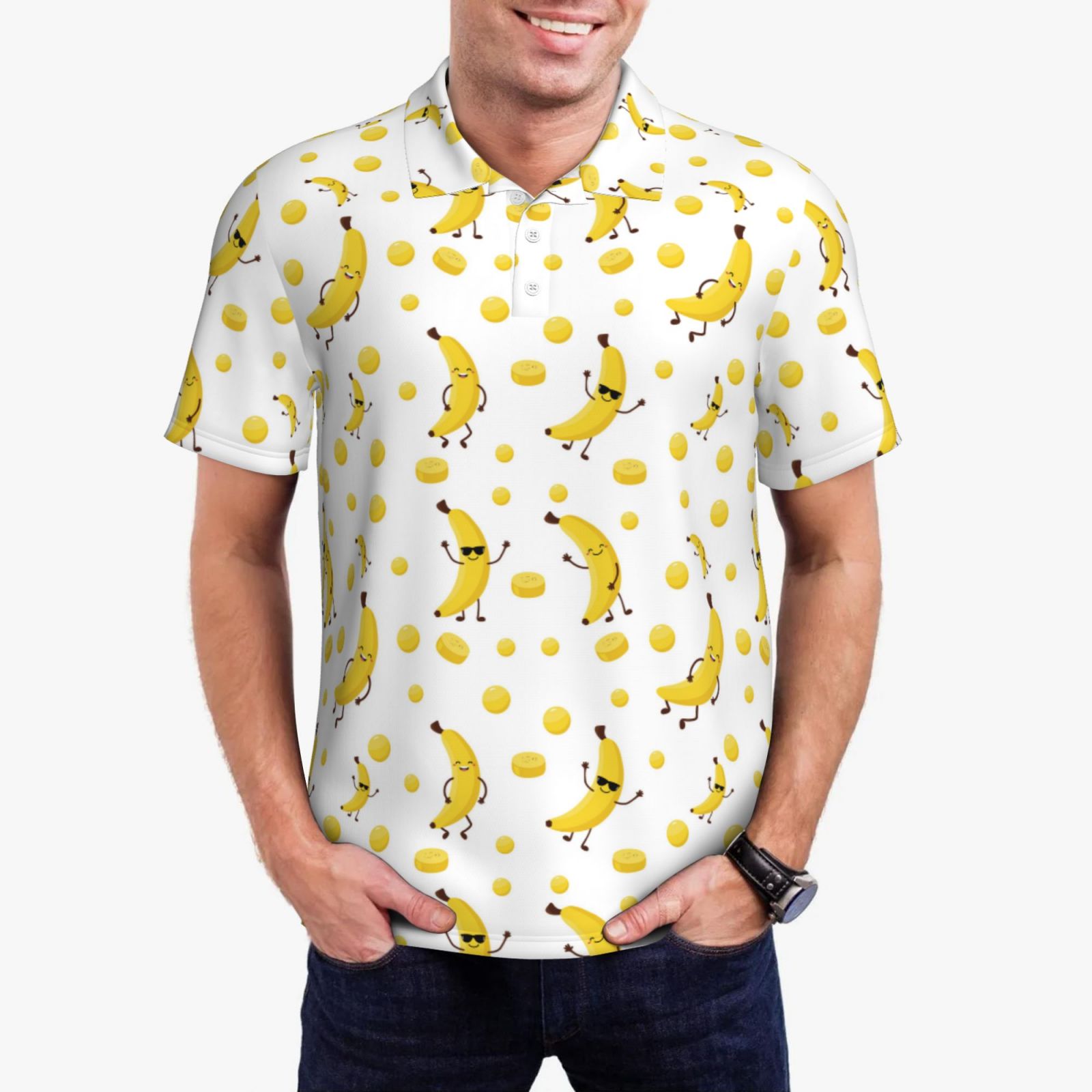Polo Shirts for Men Cute Sweet Banana Casual Mens Short Sleeve Polo ...