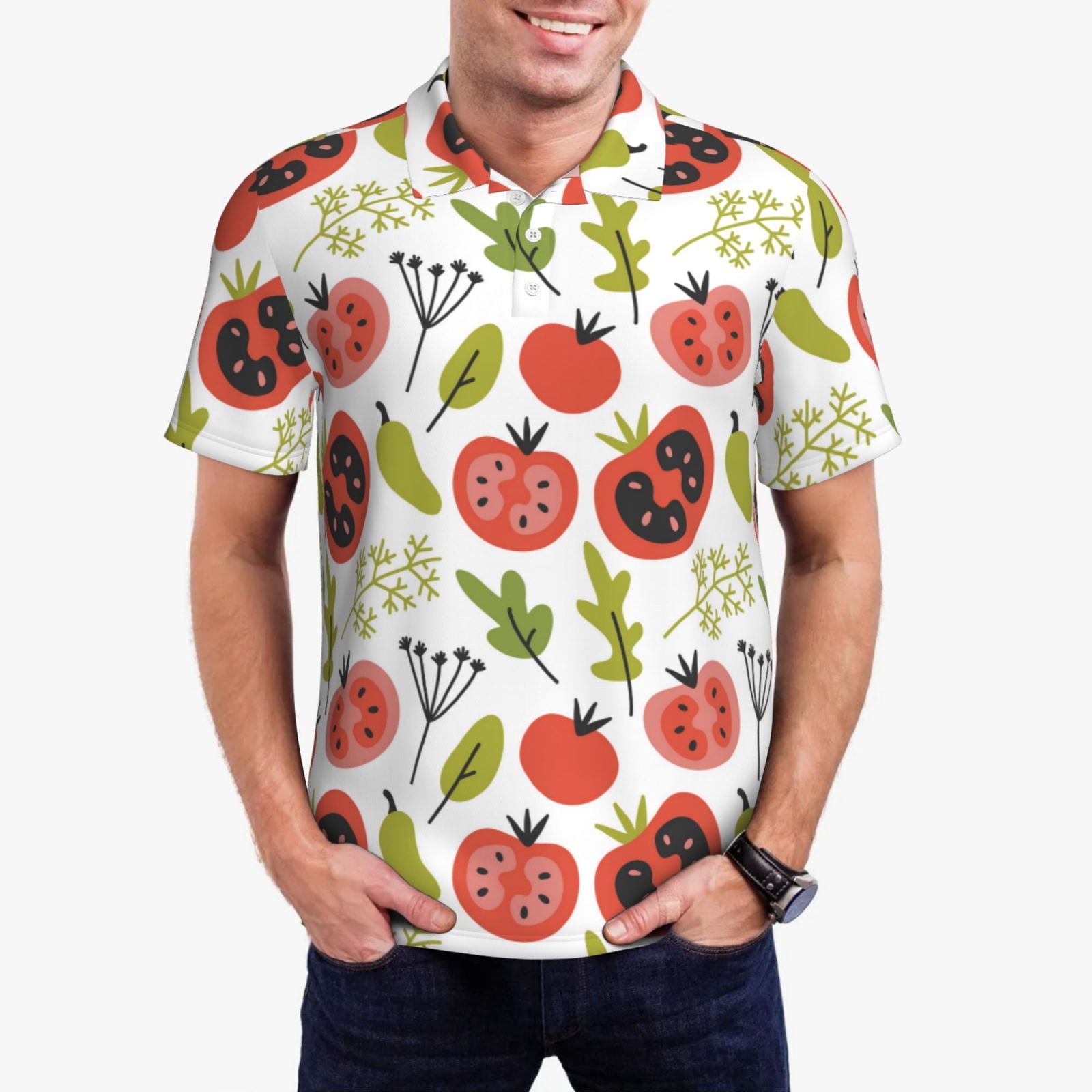 Polo Shirts for Men, Cute Tomato Green Pepper Cuteness Casual Mens Polo ...
