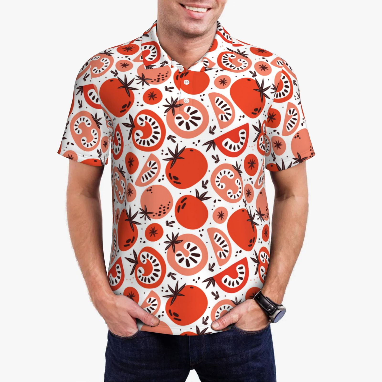 Polo Shirts for Men - Cute Tomato Interesting Classic Mens Polo Shirts ...
