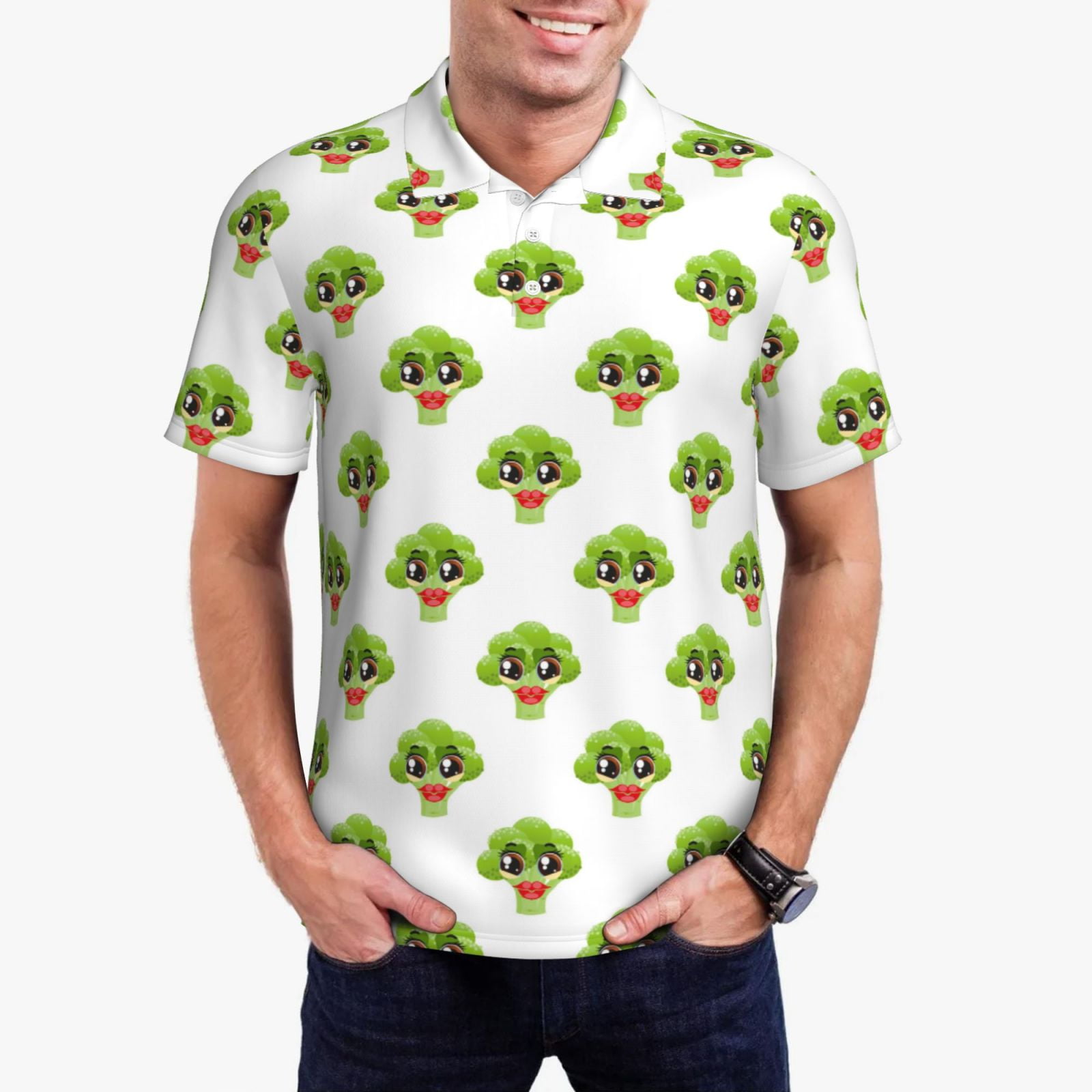 Polo Shirts for Men, Cute broccoli funny cartoon Cuteness Casual Mens ...
