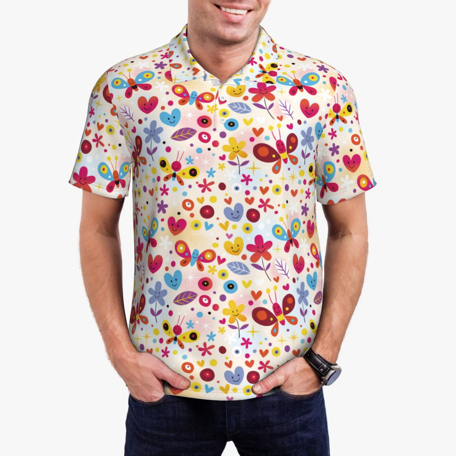 Polo Shirts for Men, Cute butterfly flowers Soft Casual Mens Polo ...